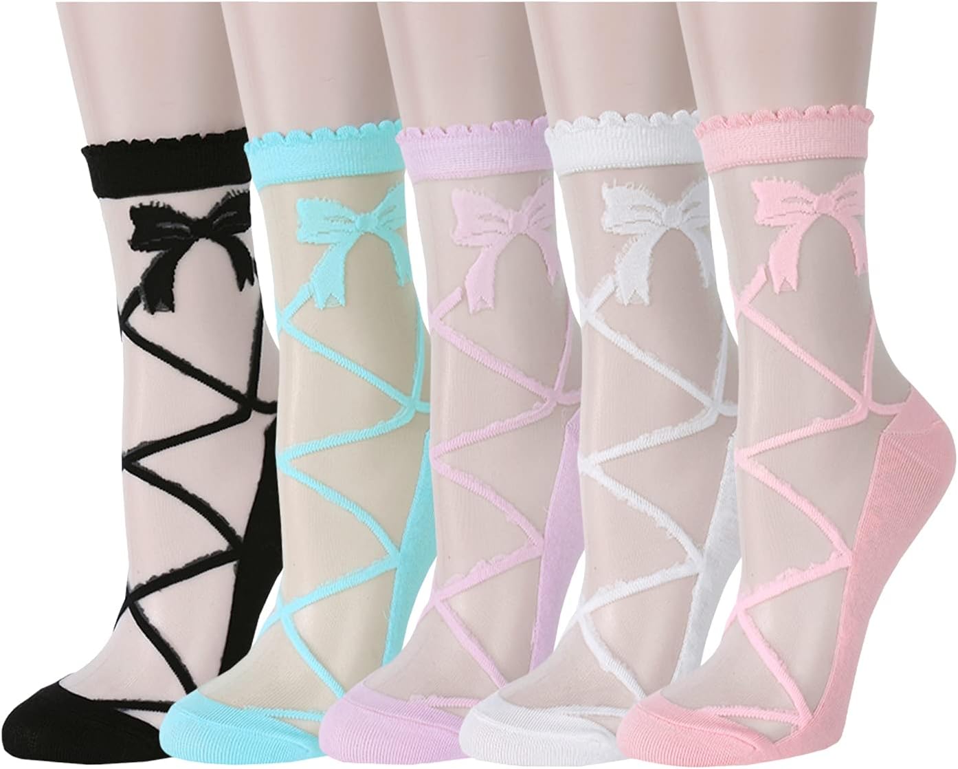 BURIBURI Cute Sheer Socks for Women Girls Lace Mesh Socks Transparent ...