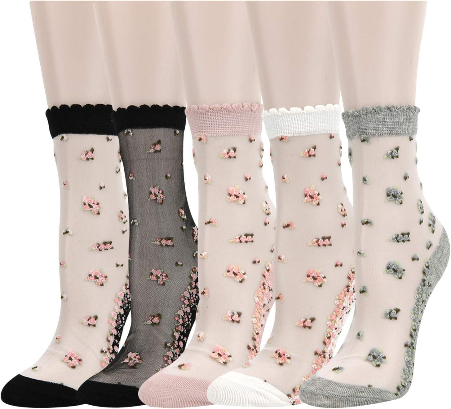 BURIBURI Sheer Mesh Socks Women See Through Transparent Ankle Stocking ...