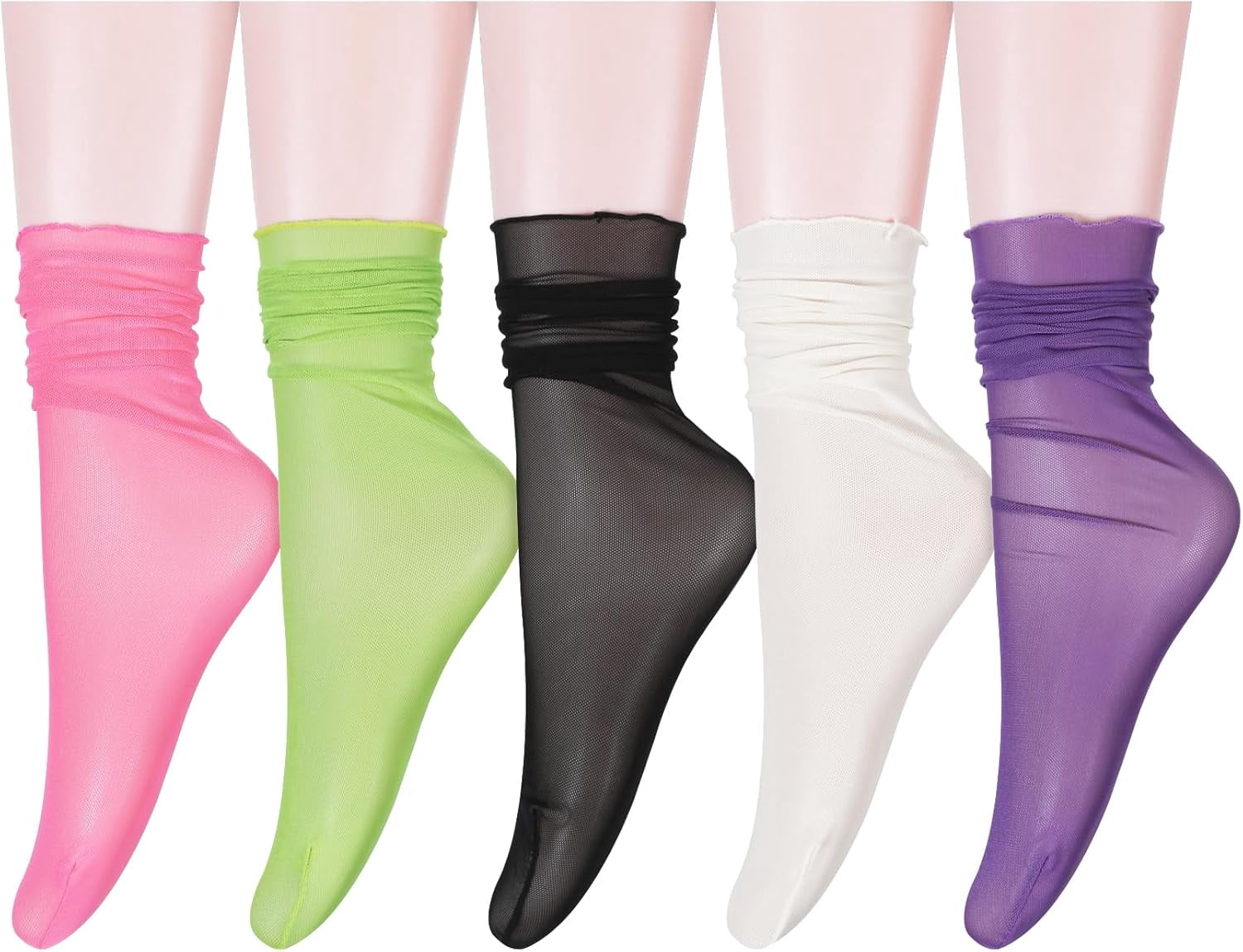 BURIBURI Women Sheer Lace Socks Fashion Girls Tulle Slouch Mesh Socks ...