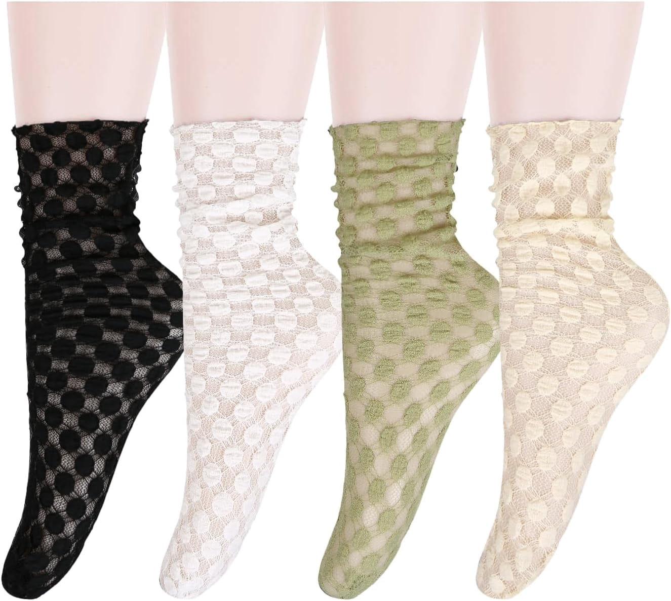 BURIBURI Womens Lace Sheer Mesh Slouch Socks See Through Transparent ...