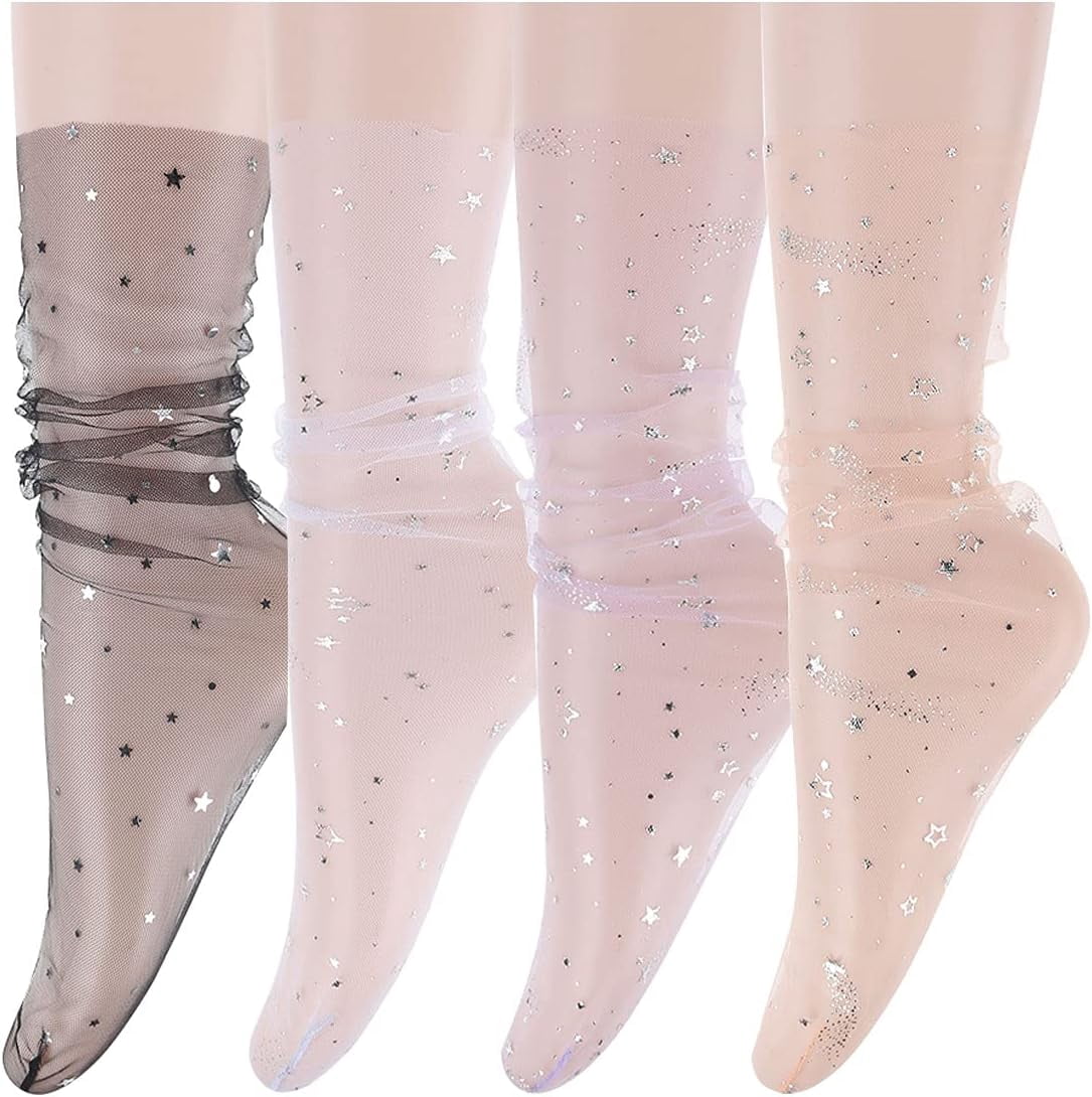 BURIBURI Womens Lace Sheer Mesh Slouch Socks See Through Transparent ...