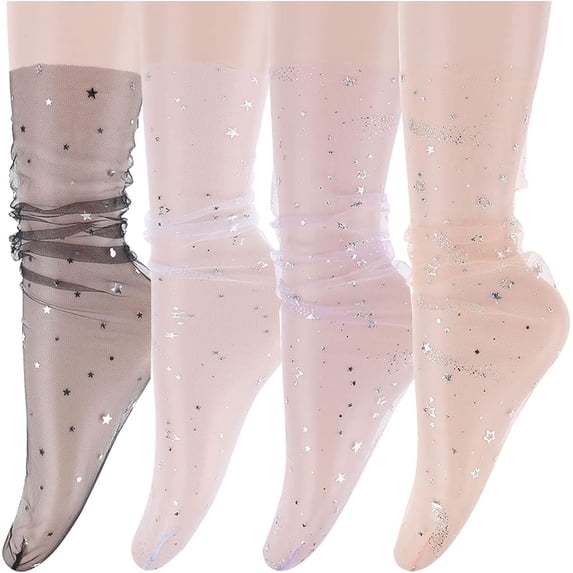 BURIBURI Womens Lace Sheer Mesh Slouch Socks See Through Transparent ...