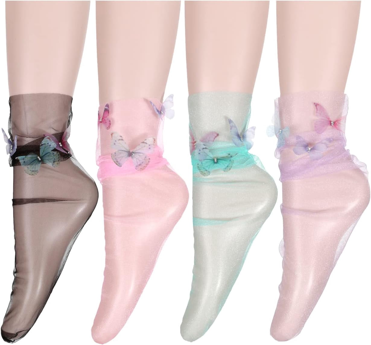 BURIBURI Womens Lace Sheer Mesh Slouch Socks See Through Transparent ...