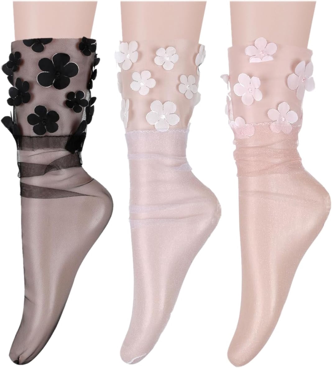 BURIBURI Womens Lace Sheer Slouch Socks Girls Cute Mesh Tulle Stockings ...