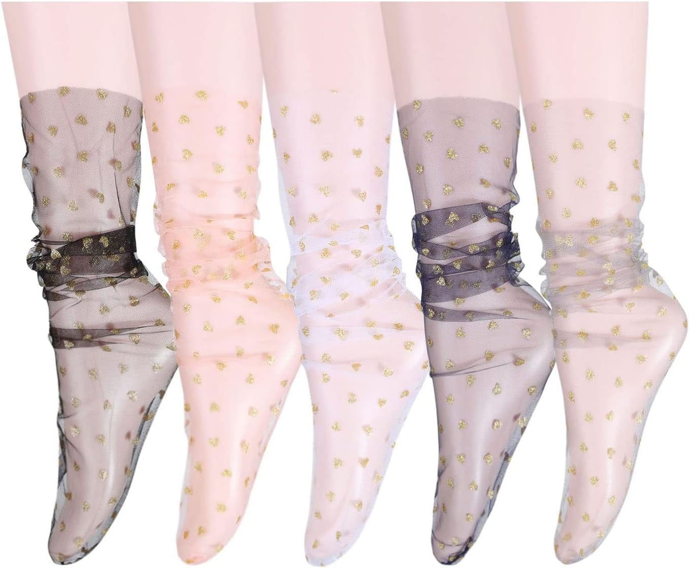 BURIBURI Womens Lace Sheer Slouch Socks Girls Cute Mesh Tulle Stockings ...