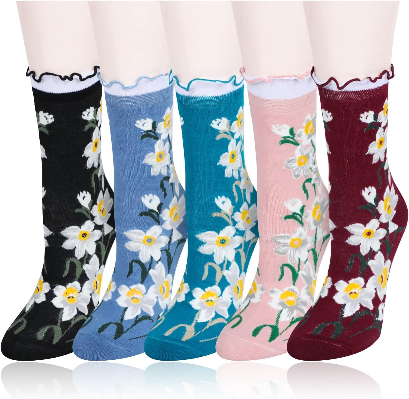 BURIBURI Womens Ruffle Socks Girls Cute Novelty Crew Socks Fancy Frilly ...