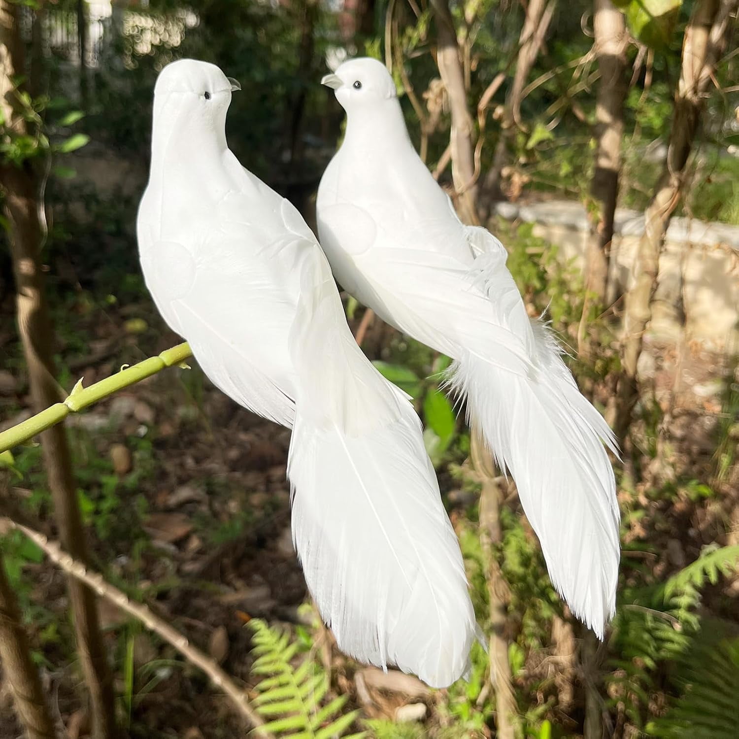 BURIBURIBURIBURI 2PCS White Peace Doves Feathered Love Birds 8-Inch ...