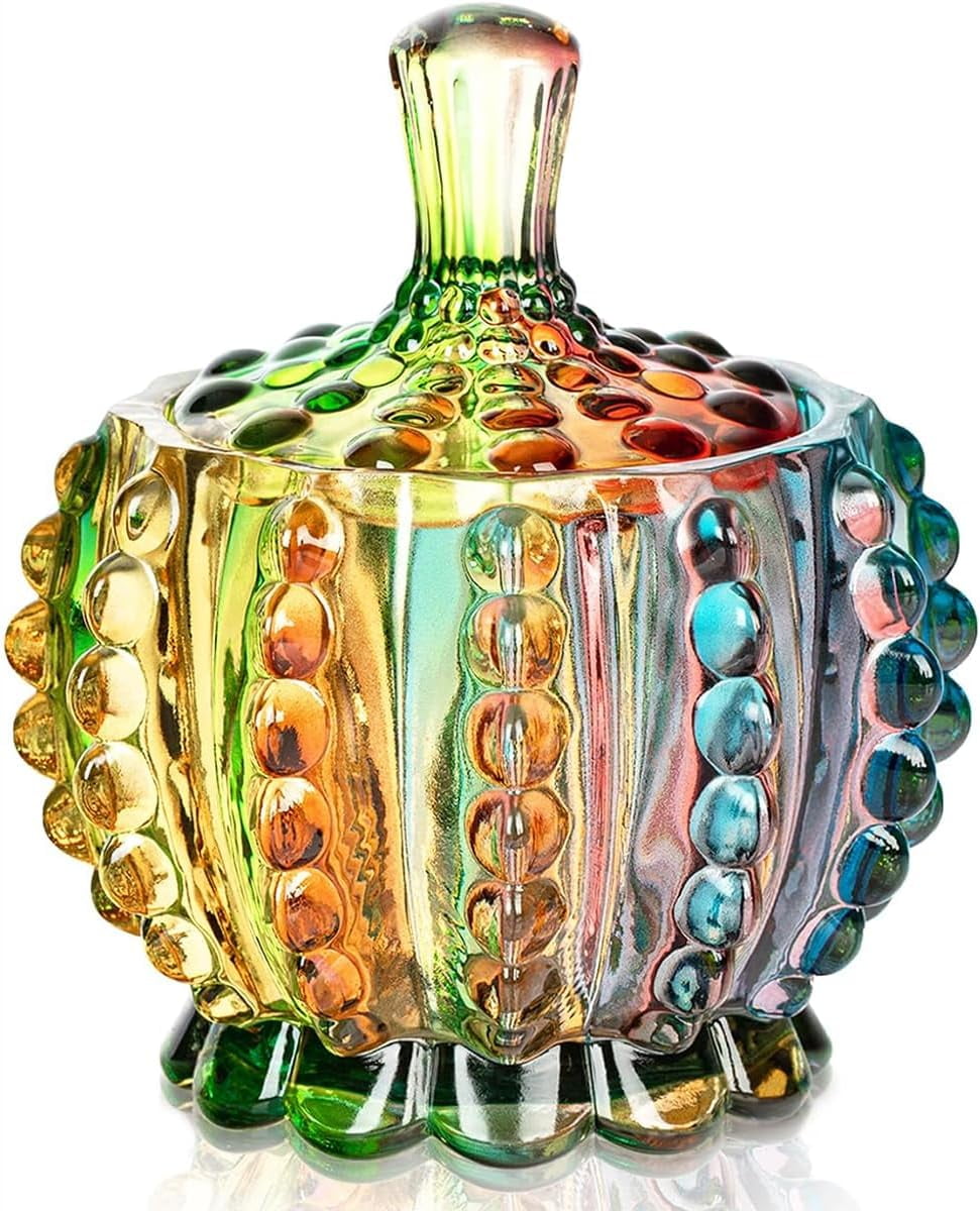 BURIBURIBURIBURI Colorful Crystal Glass Candy Snack Barrel Storage Jar ...