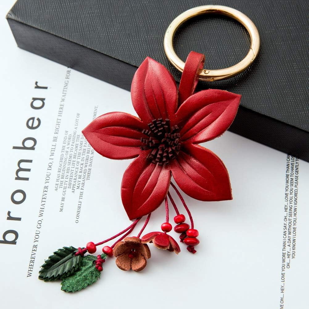 BURIBURIBURIBURI Genuine Leather Flower Tassel Keychain Car Keyring Fob ...