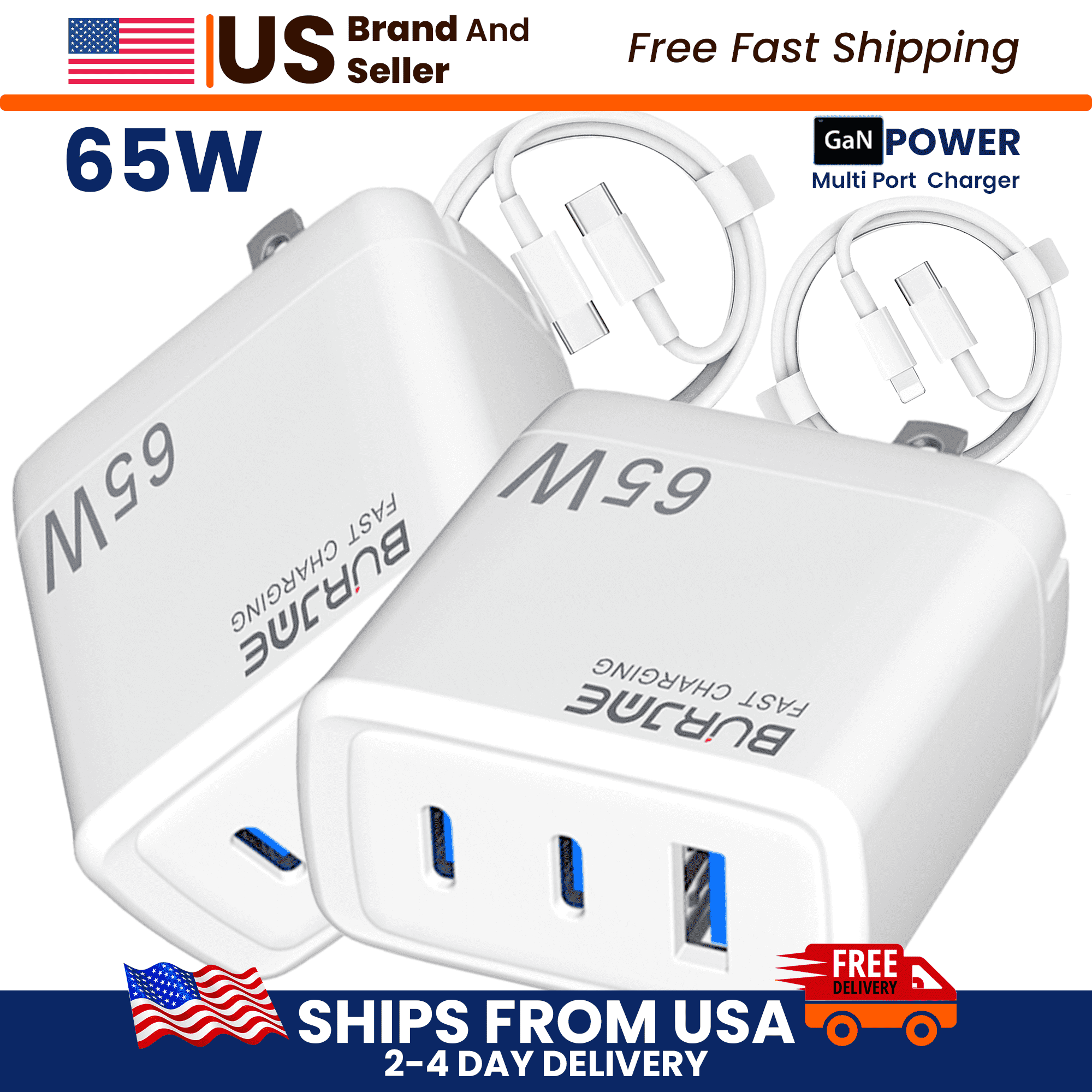 BURJME Fast USB C Multi Port Foldable Wall Charger, Supports Multiple ...
