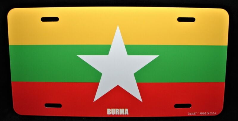 BURMA MYANMAR FLAG METAL CAR LICENSE PLATE AUTOTAG - Aluminum ( 12 inch ...