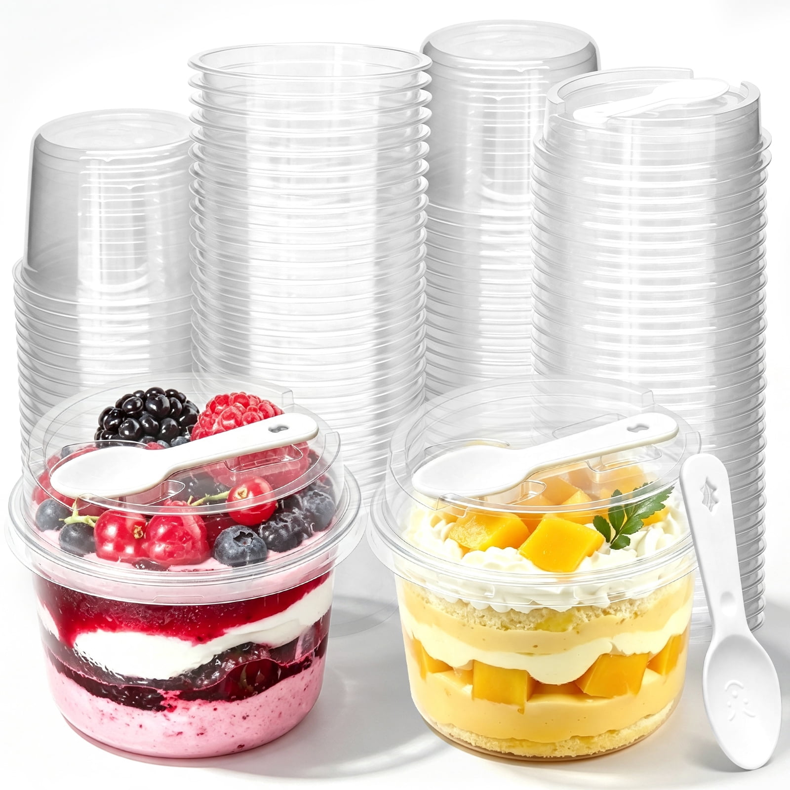 BURMONG Disposable Plastic Cups with Lids and Spoons, Clear Parfait ...
