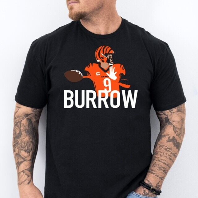 Burrow 9 Cincinnati Football Soft Ring Spun Pre Shrunk Cotton T Shirt