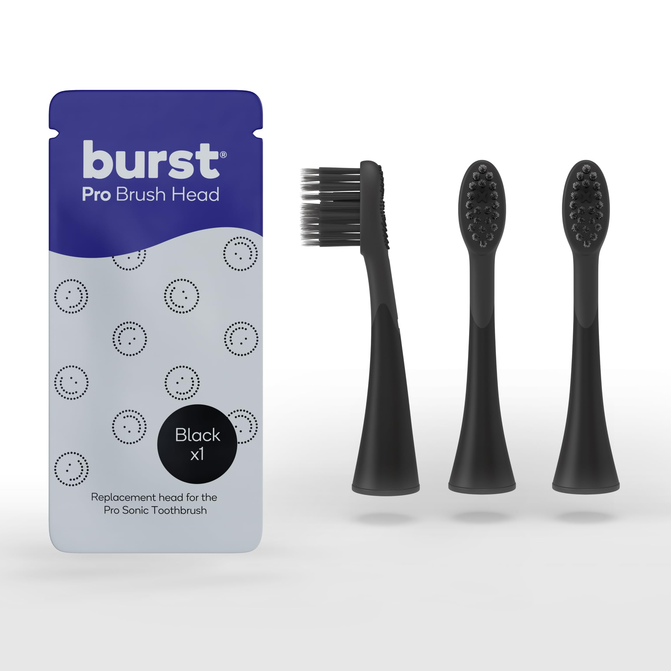 BURST Pro Sonic Electric Toothbrush Genuine Replacement Heads (Black/3 ...