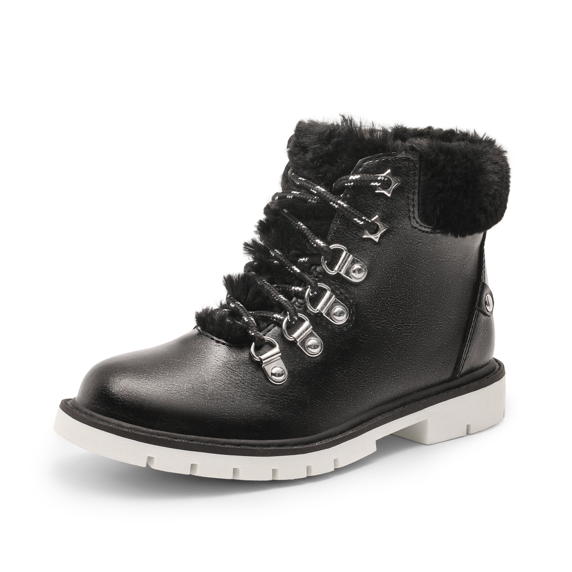 BURUDANI Girls Ankle Boots Side Zipper Lace-Up Faux Fur Booties Shoes ...
