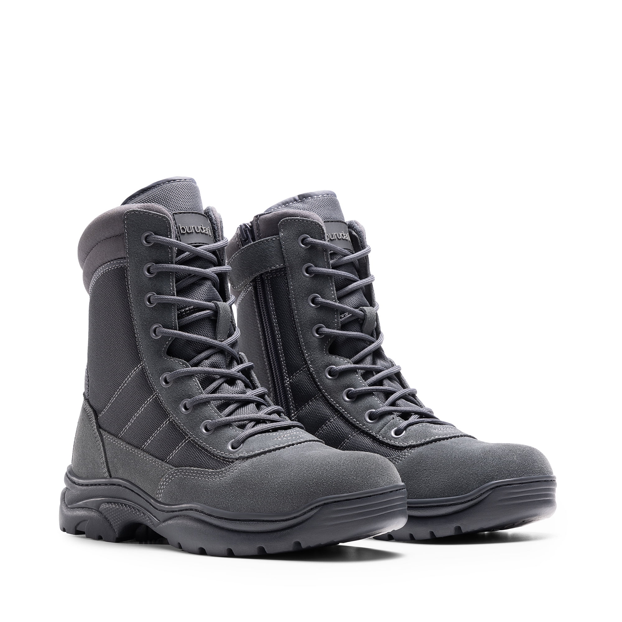 BURUDANI Men's Military Tactical Work Boots Side Zipper Leather ...