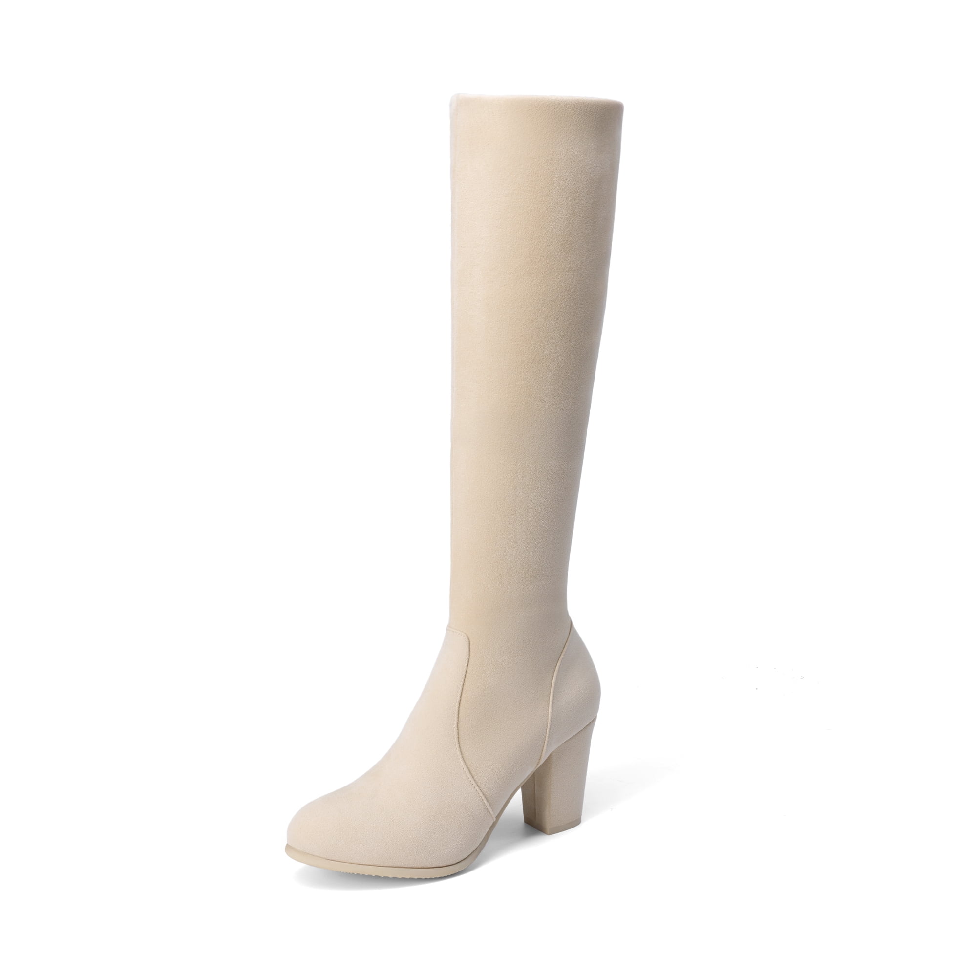 BURUDANI Women Chunky-Heel Knee-High Boots Side-Zip Fashion Riding ...