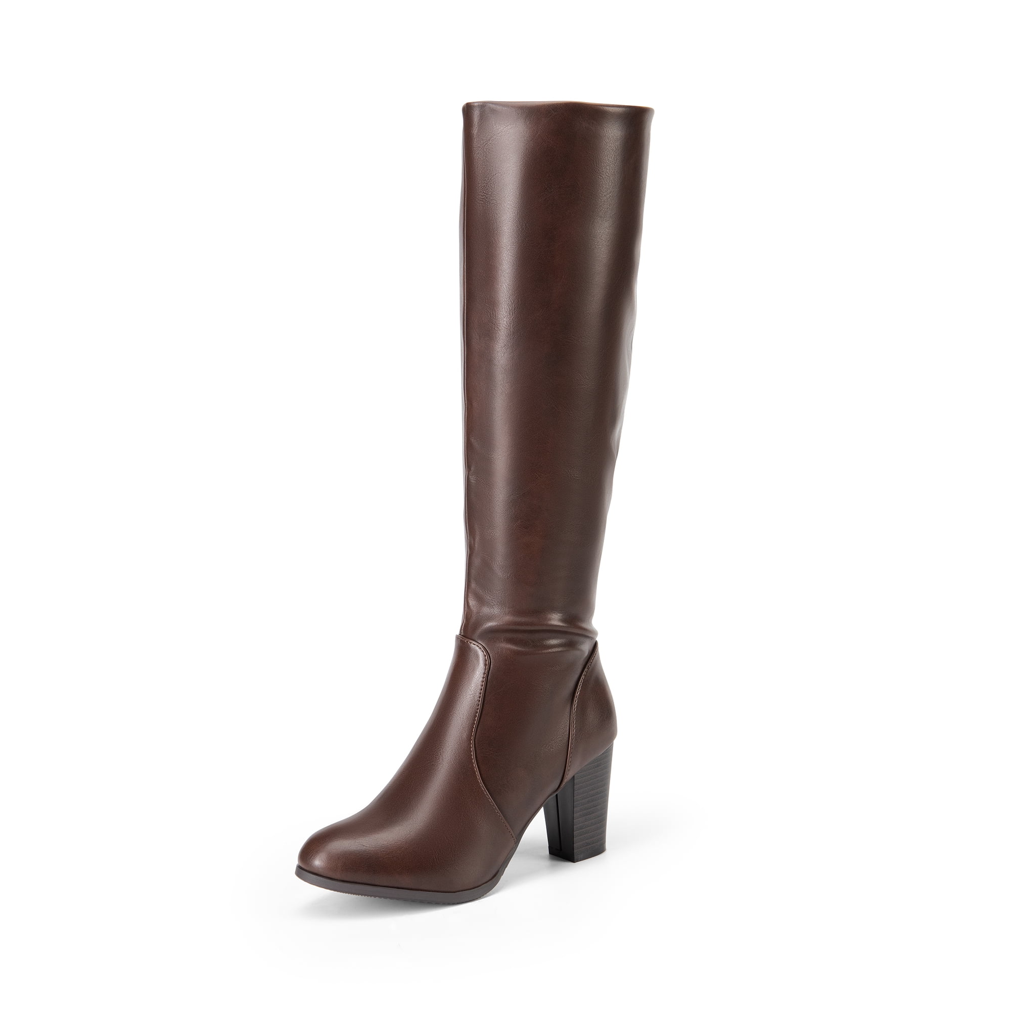 BURUDANI Women Chunky-Heel Knee-High Boots Side-Zip Fashion Riding ...