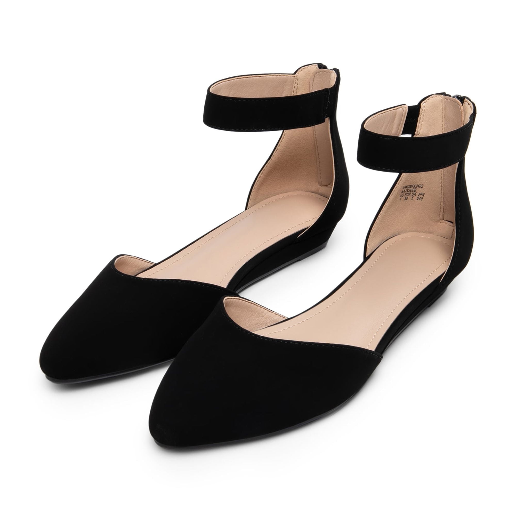 BURUDANI Women Flats Shoes Low Wedge Sandals Ankle Strap Pointed Toe ...