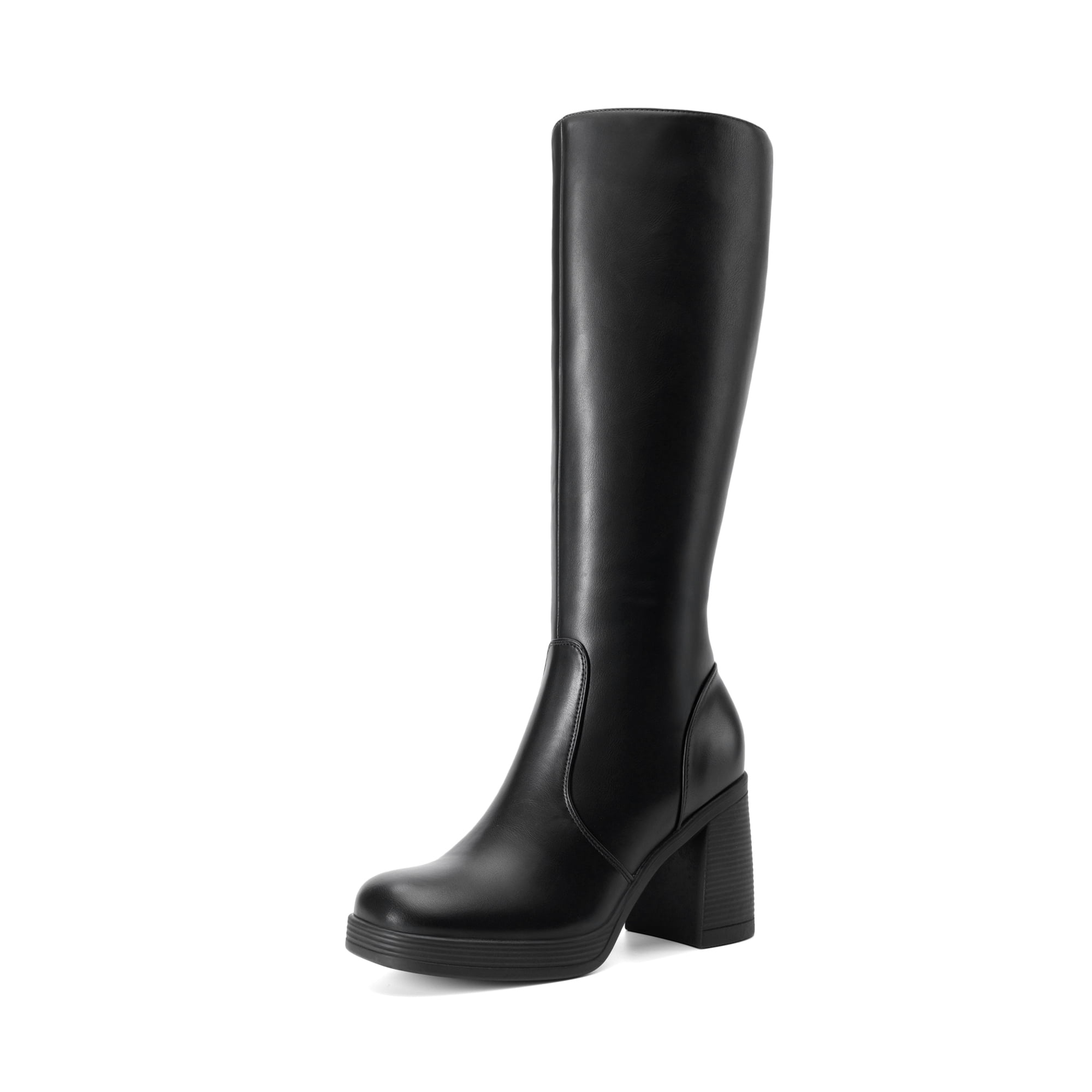 BURUDANI Women Platform Gogo Knee-High Boots Square Toe Chunky Block ...