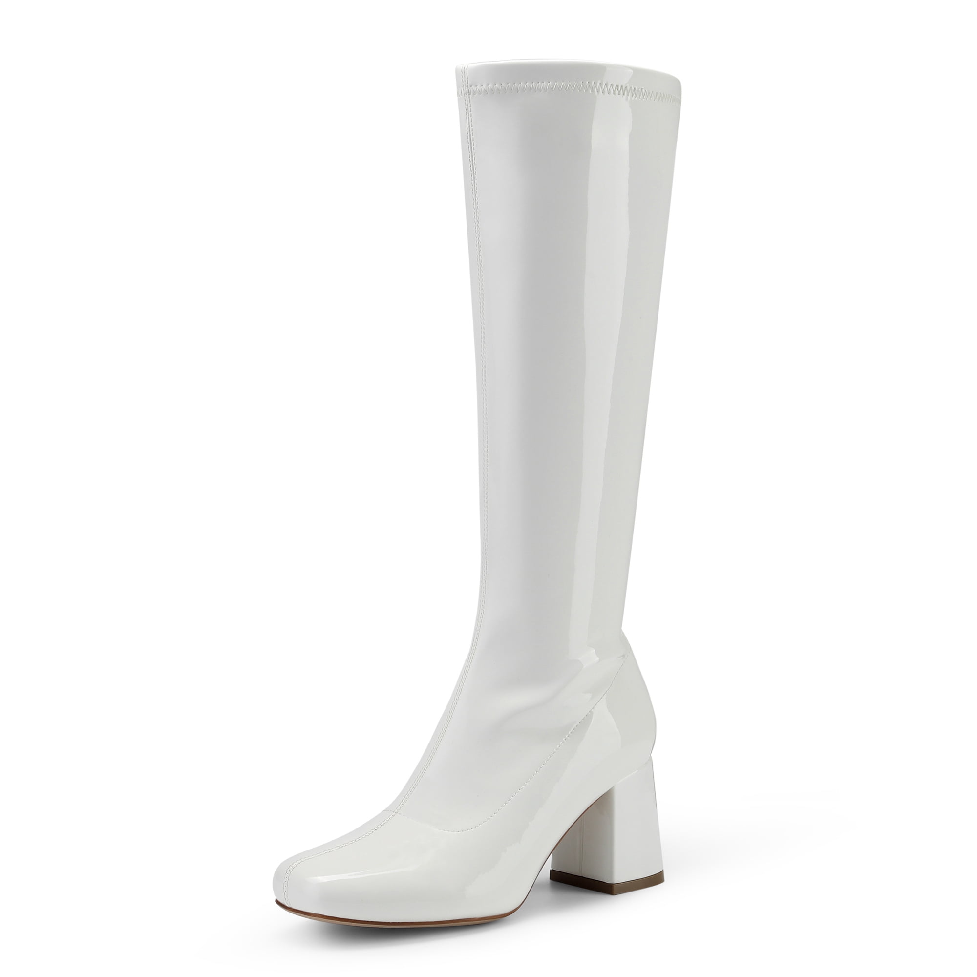 BURUDANI Women Square-Toe Chunky Knee-High Gogo Boots Wide-Calf Fit ...