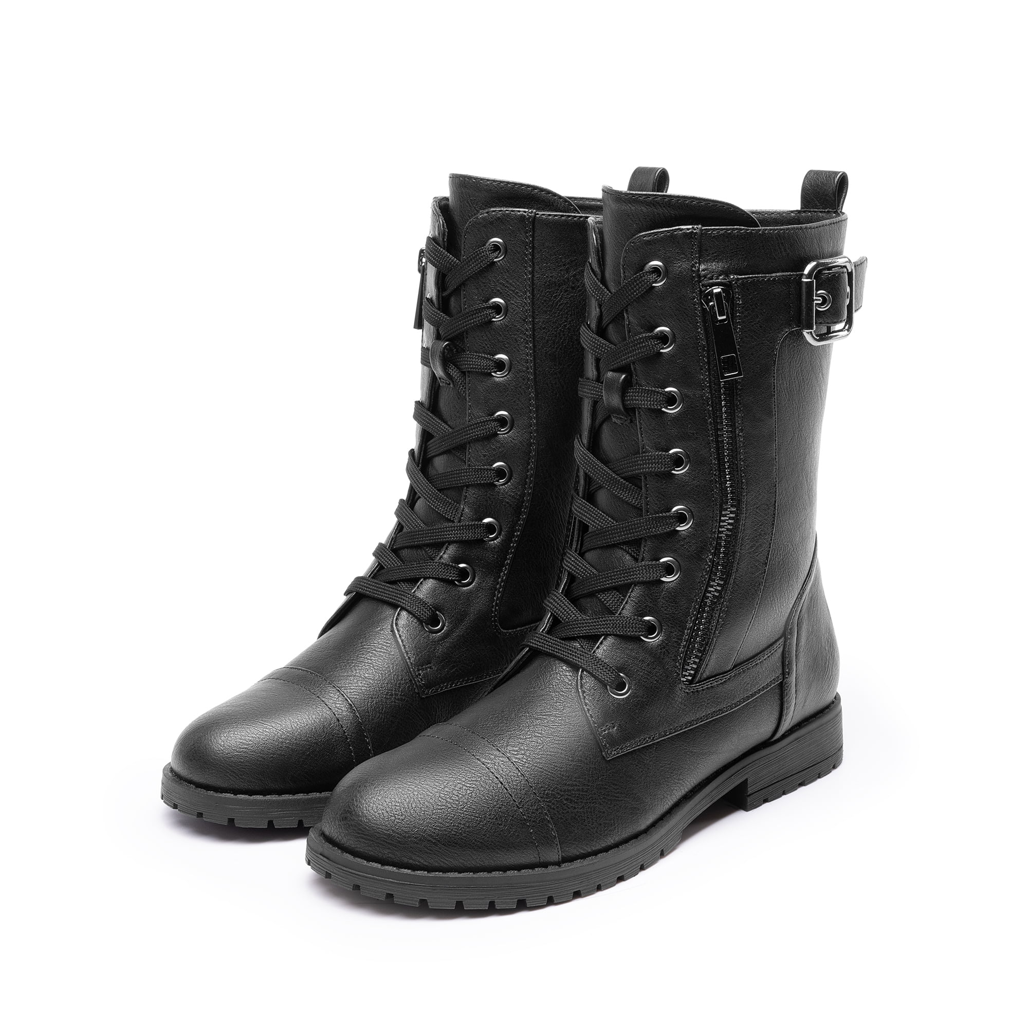 BURUDANI Women's Ankle Bootie Winter Lace up Mid Calf Military Combat ...