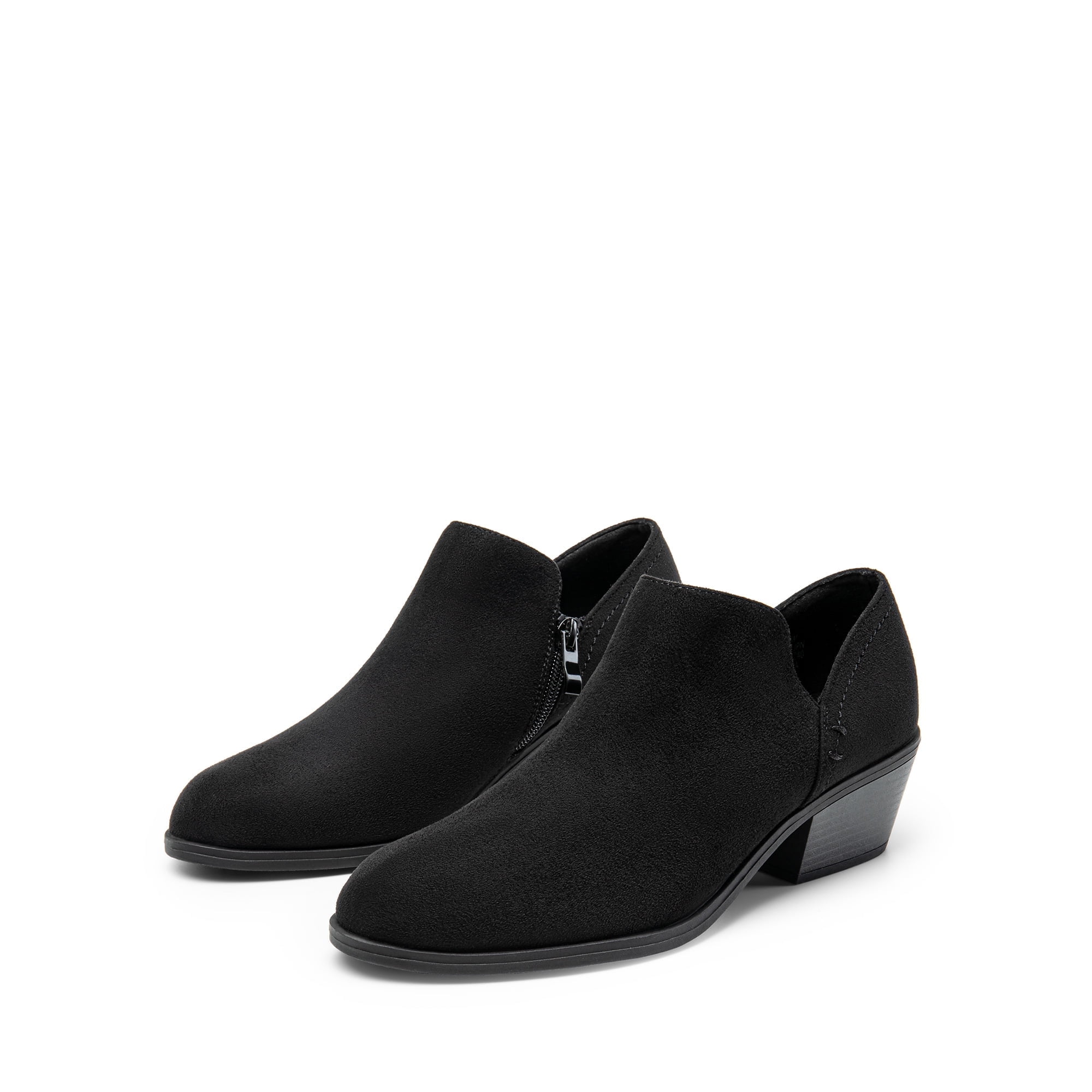BURUDANI Women's Ankle Boots Leather Thick Heel Side Zip Low Chunky ...