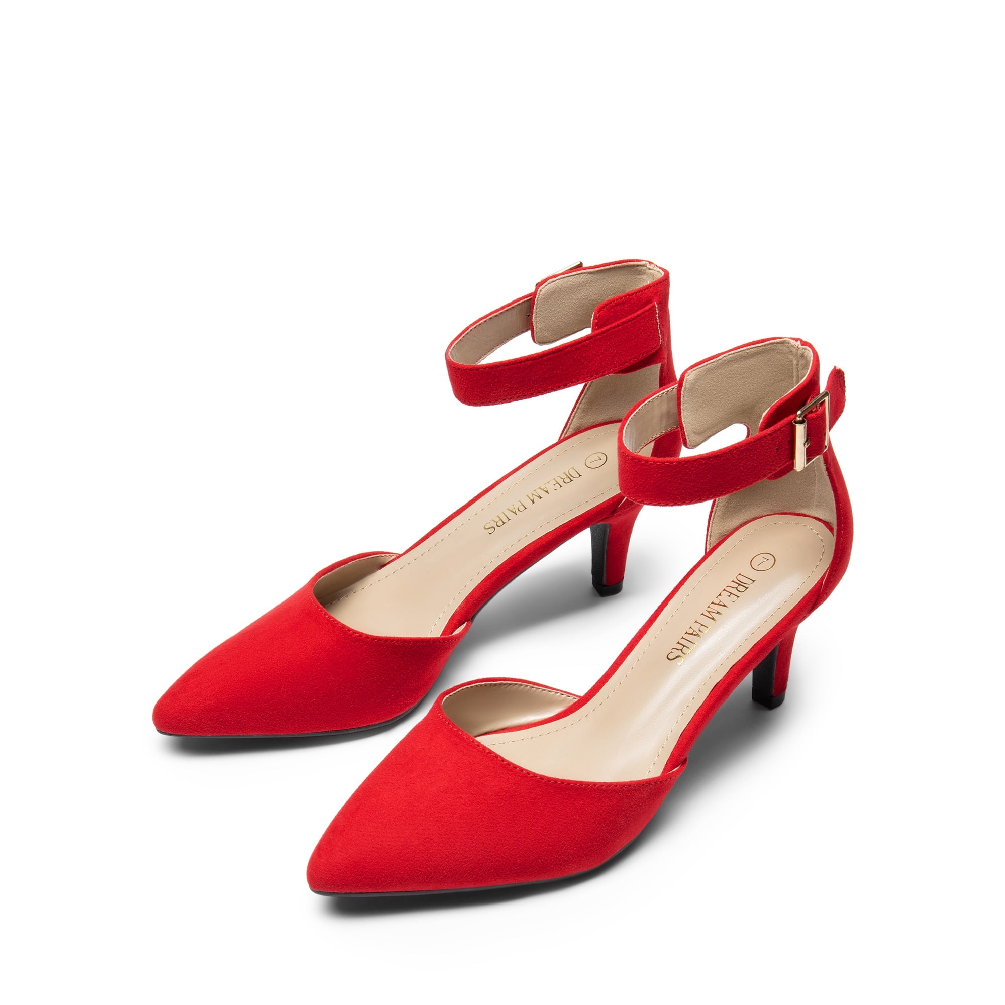 BURUDANI Women's Ankle Strap Pump Dress Shoes Fashion Low Heel Pointed ...
