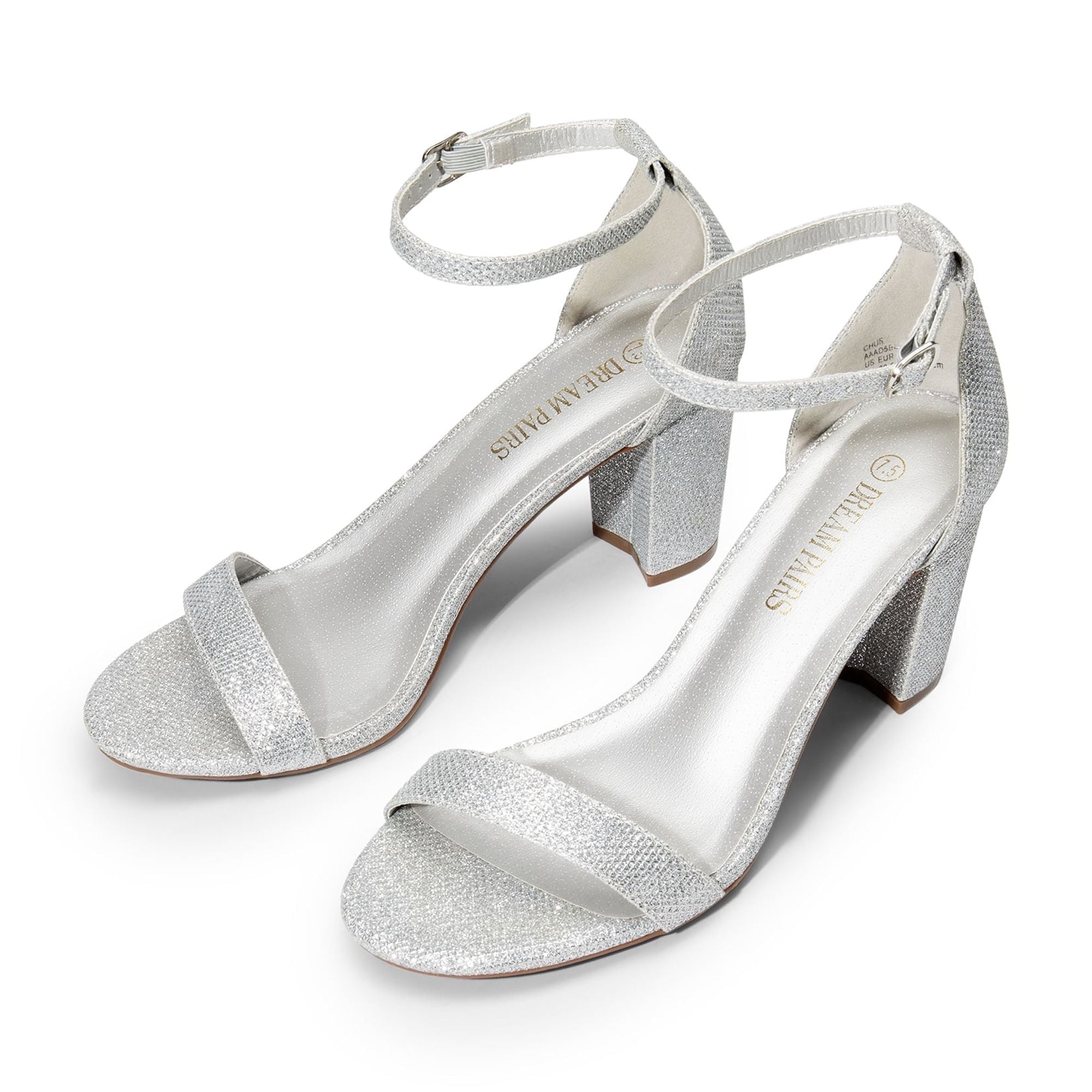 DREAM PAIRS Silver Women's Low Chunky Heel Sandals Ankle Strap Dress ...