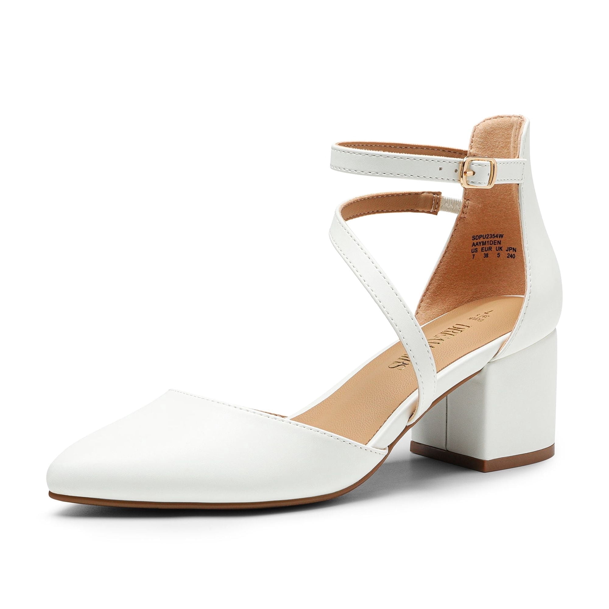 BURUDANI Women's Closed Pointed Toe Low Chunky Heels Pumps Ankle Strap ...