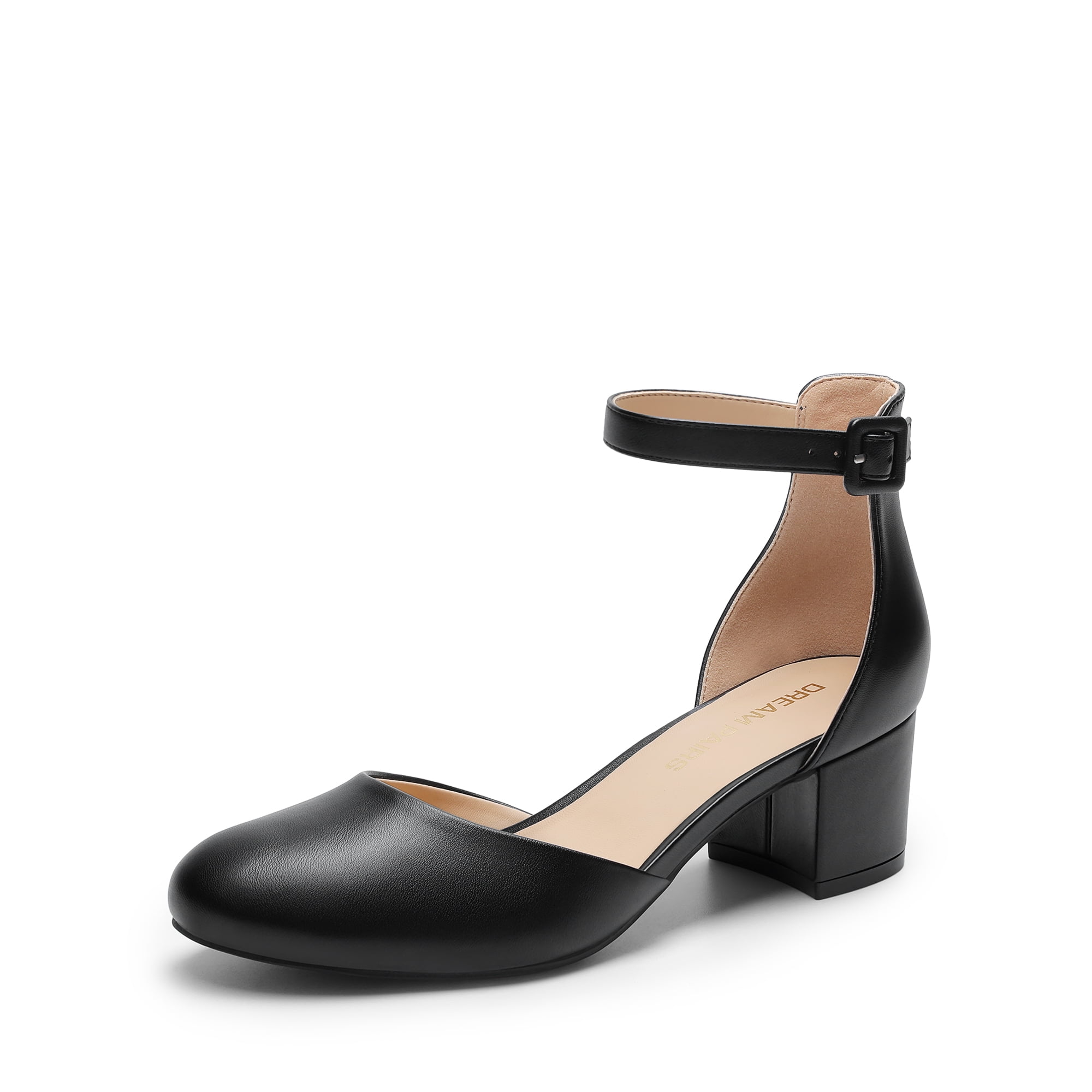 BURUDANI Women's Closed Round Toe Low Block Heels Ankle Strap Chunky ...