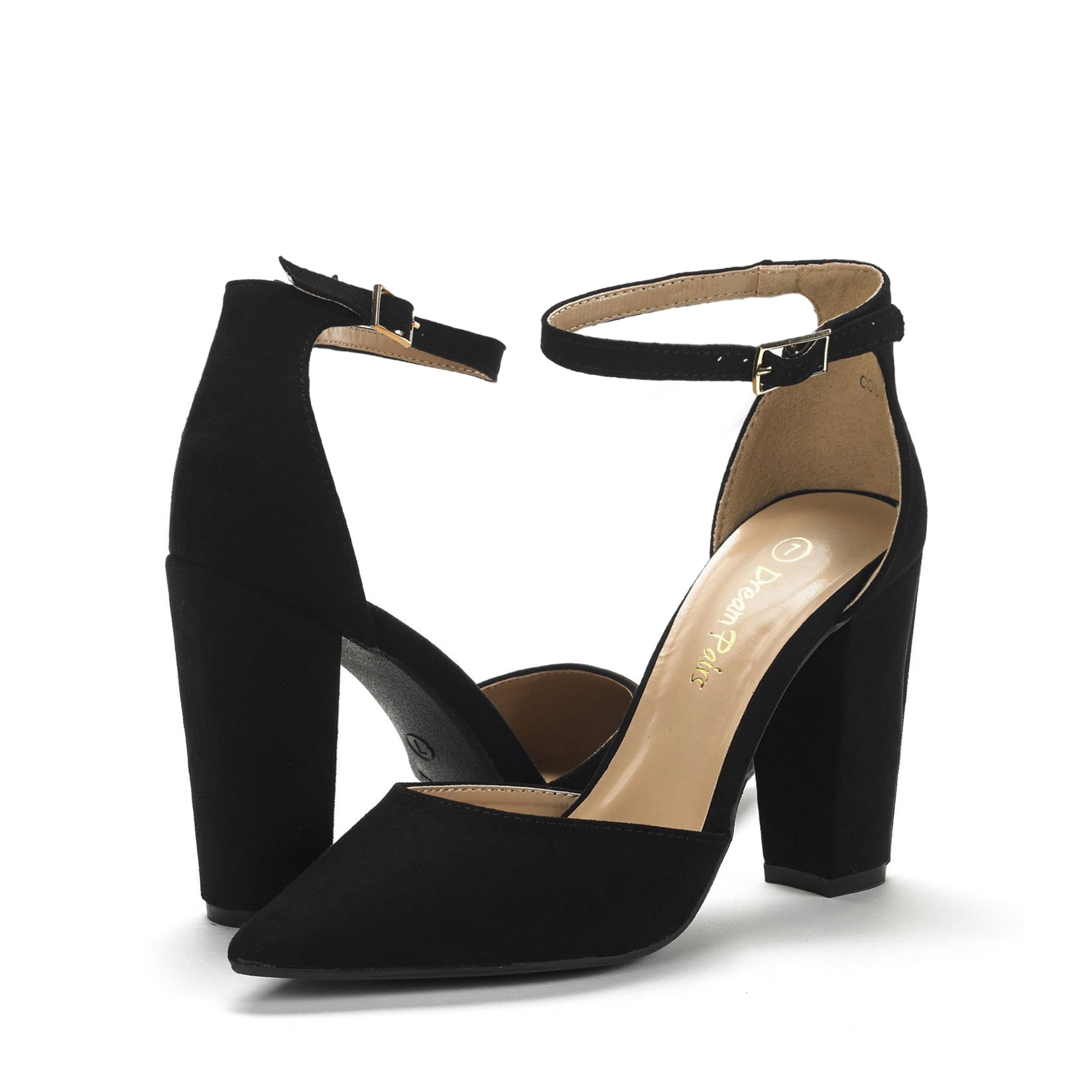 BURUDANI Women's Coco High Heels Chunky Block Pumps Pointed Closed Toe ...