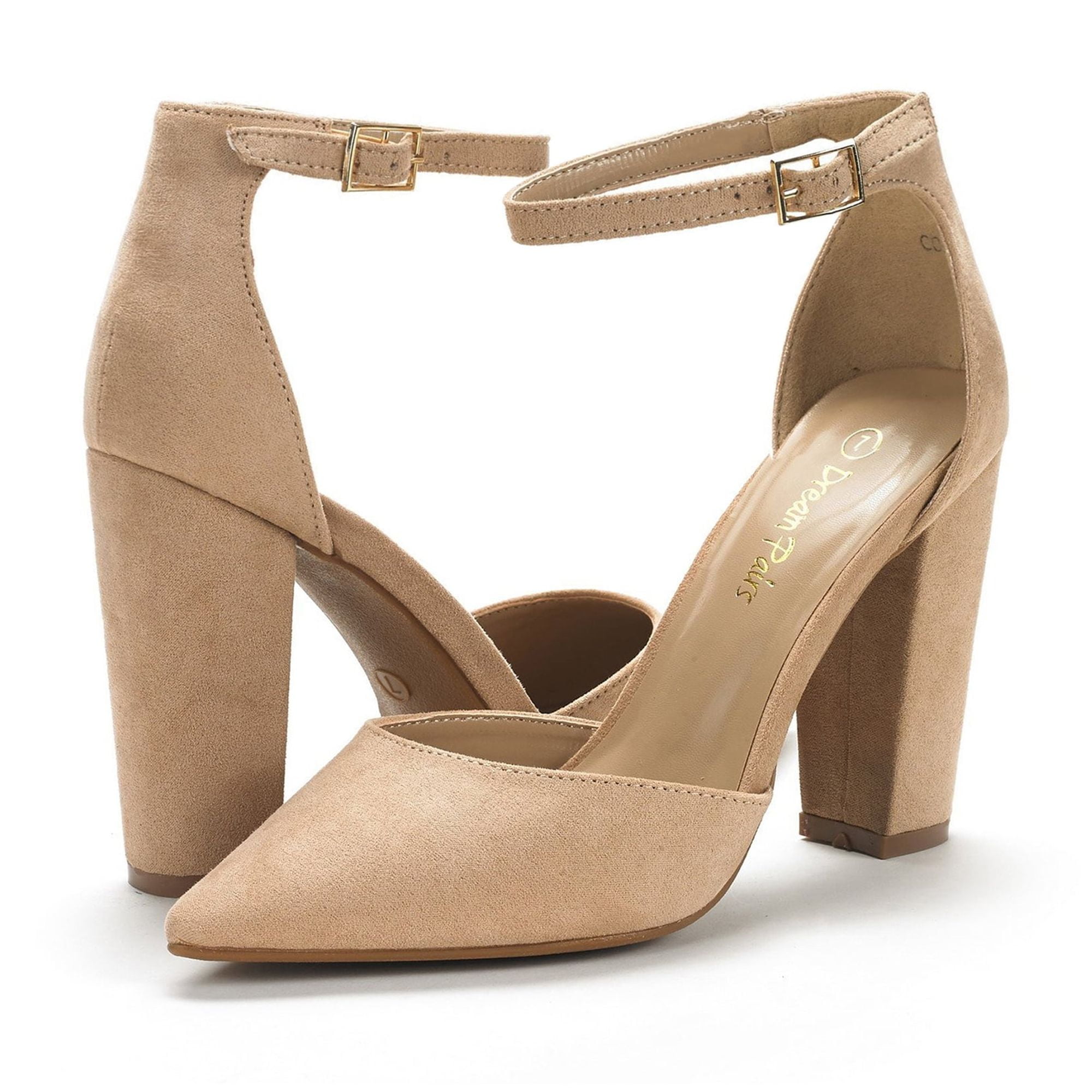 BURUDANI Women's Coco High Heels Chunky Block Pumps Pointed Closed Toe Ankle Strap Dress Shoes ...