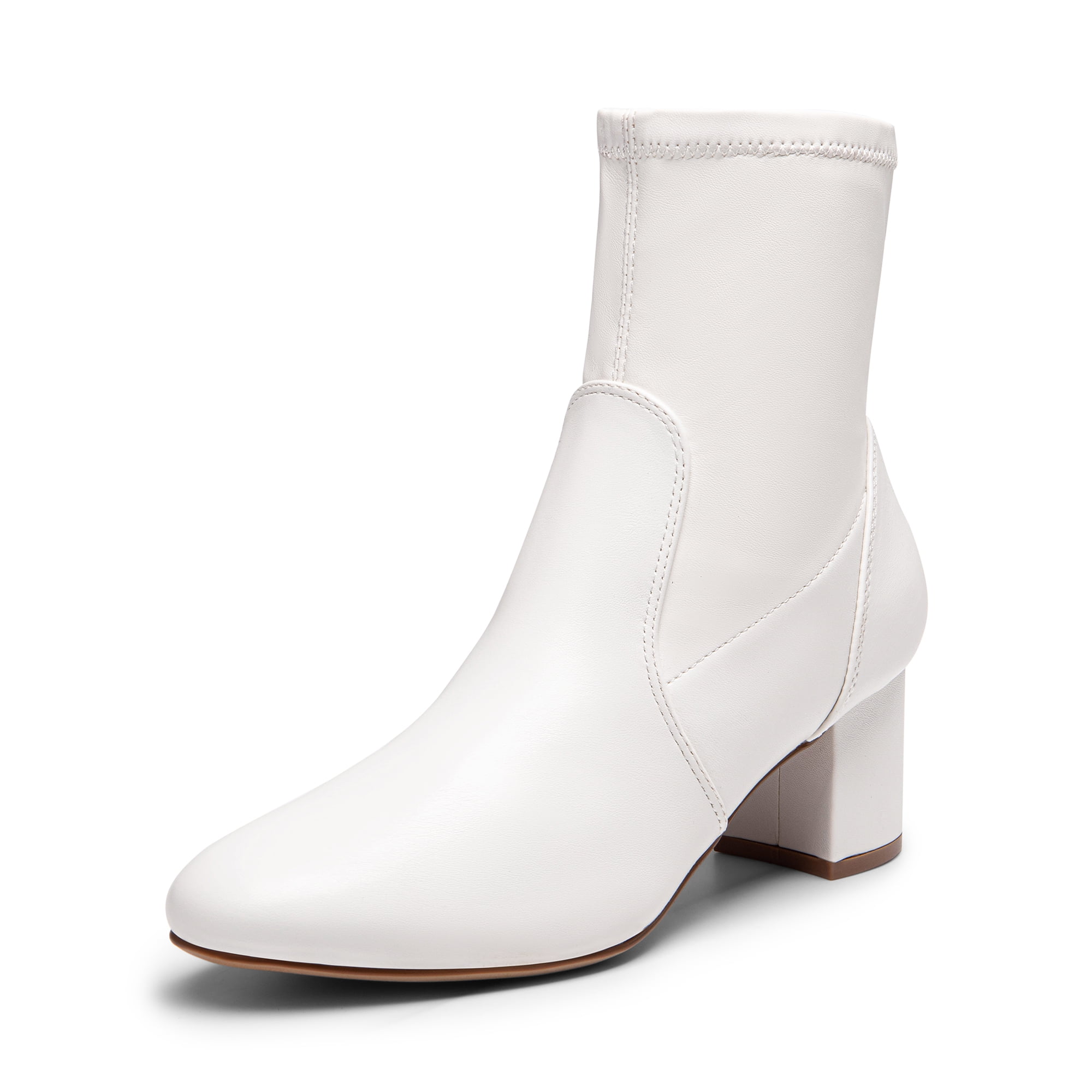 BURUDANI Women’s Fitted Stretch Ankle Boots Low Chunky Heel Almond Toe ...