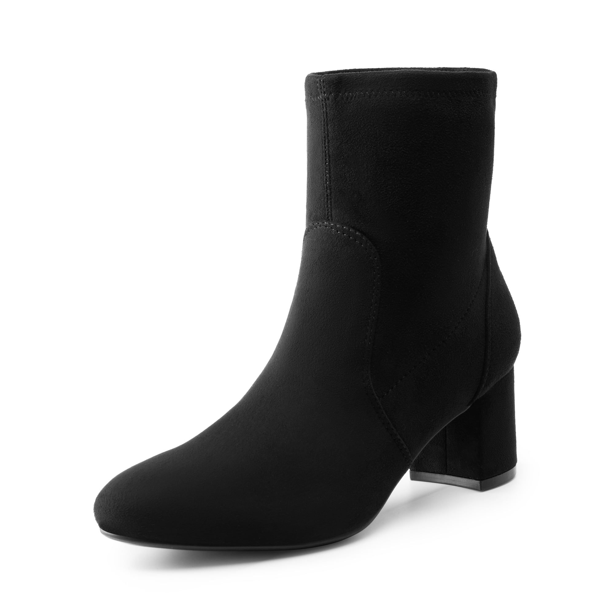 BURUDANI Women’s Fitted Stretch Ankle Boots Low Chunky Heel Almond Toe ...