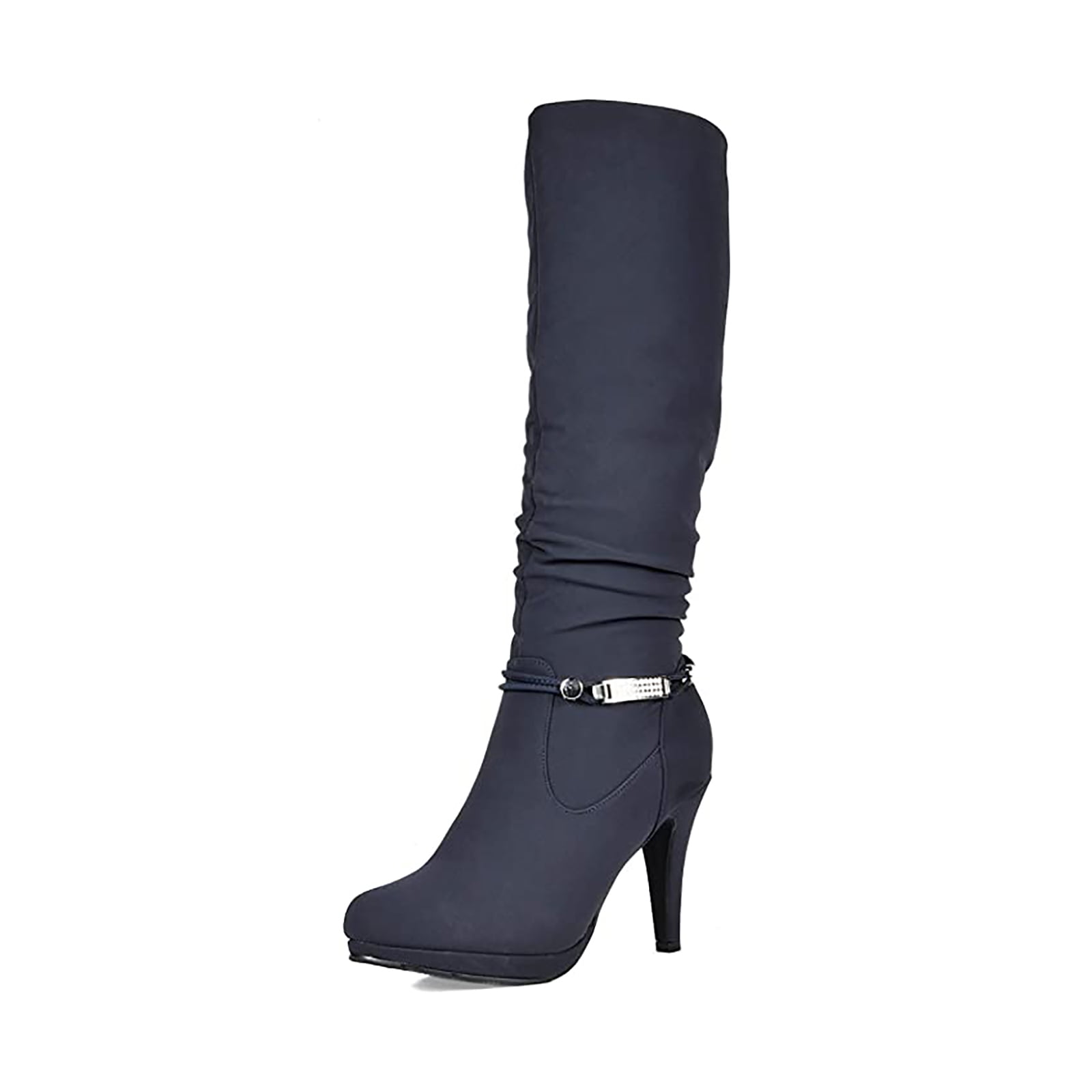 BURUDANI Women's Knee-High Stiletto Platform Pointed-Toe Boots ...