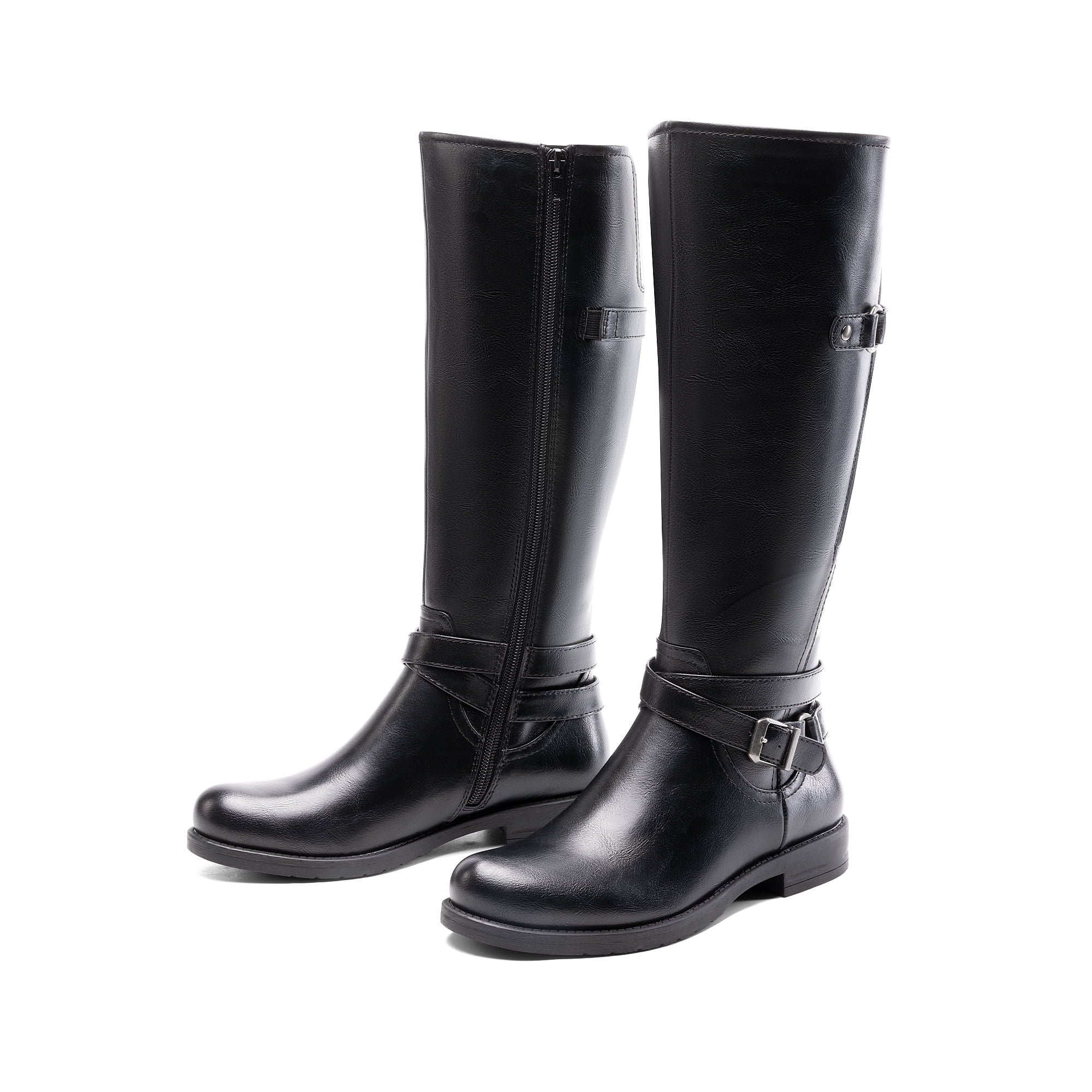 BURUDANI Women’s Knee High Tall Moto Buckle Boots - Walmart.com