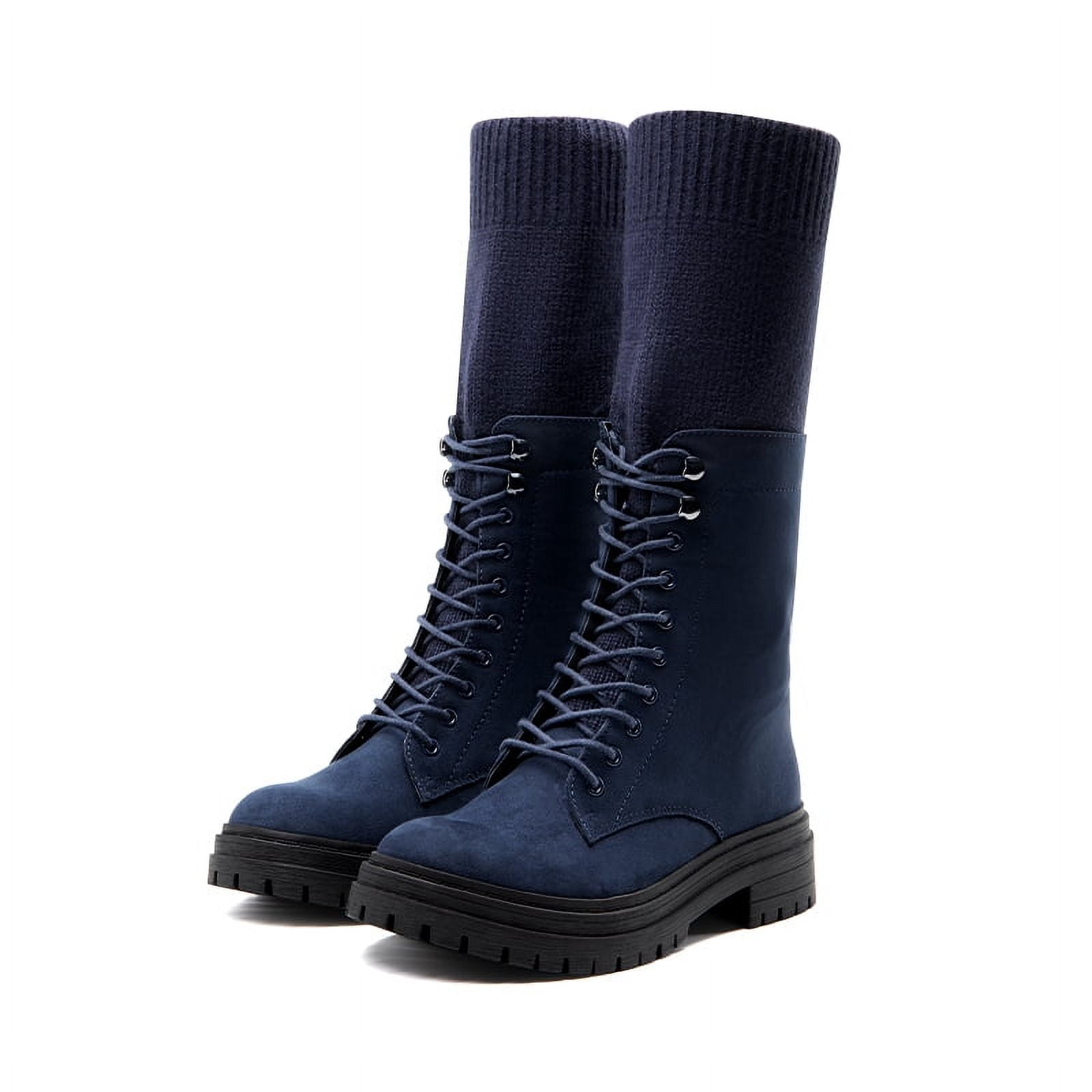 BURUDANI Women's Lace-Up Knit Cuff Knee-High Combat Boots - Walmart.com