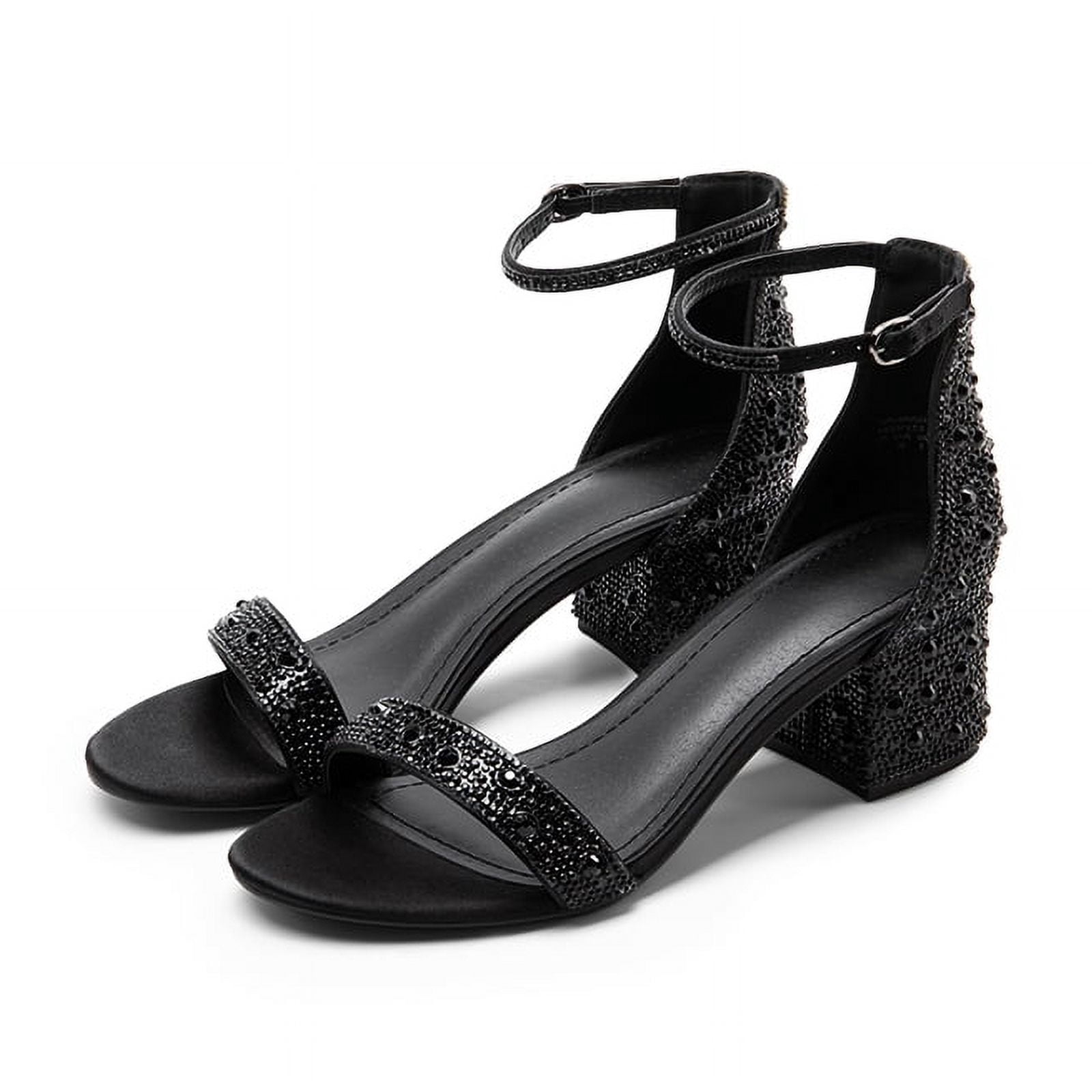 BURUDANI Women's Low Heels Classic Open Toe Block Chunky Heel Sandals ...