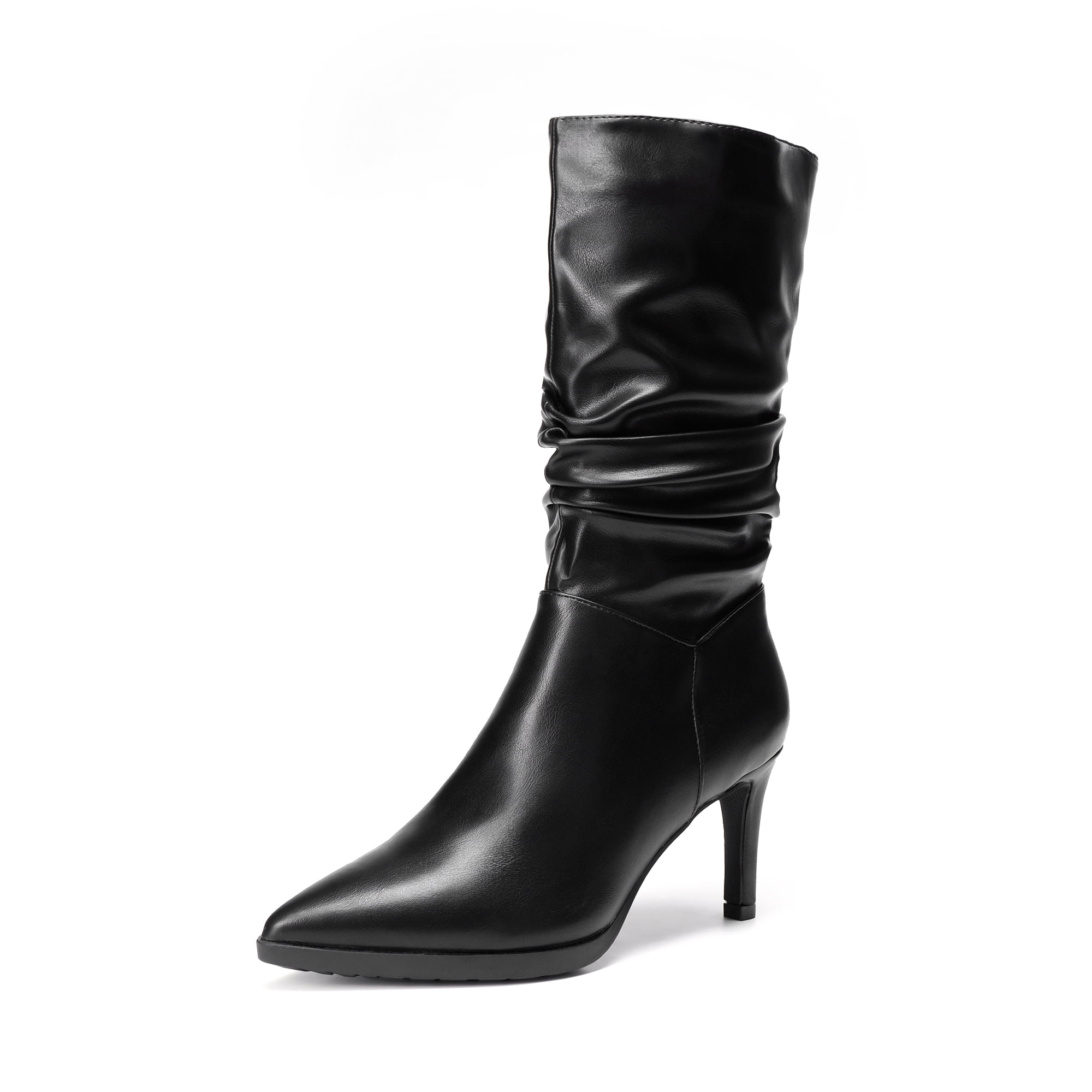 BURUDANI Women's Mid Calf Wrinkle Design Slouchy Boots Pointed Toe ...