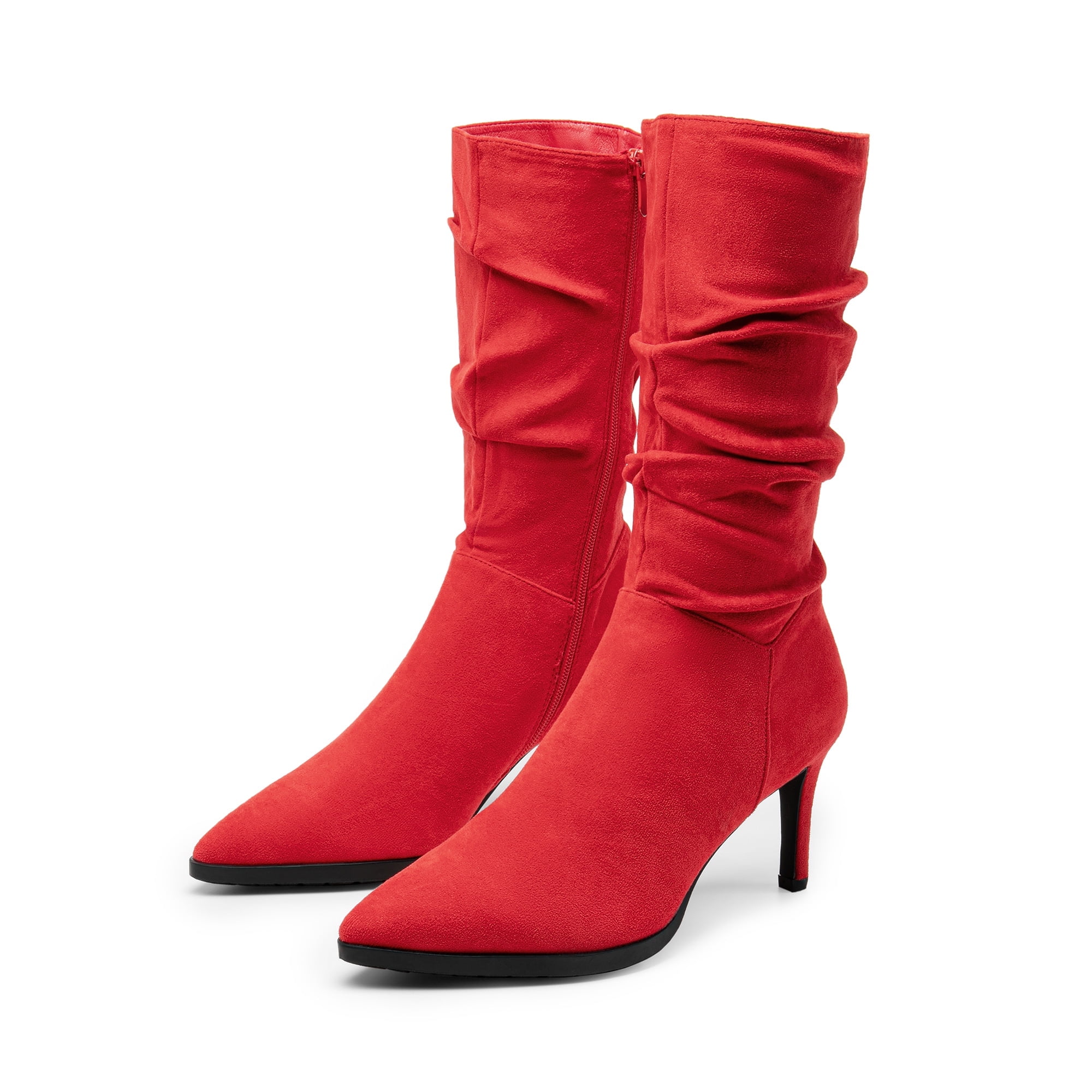 BURUDANI Women's Mid Calf Wrinkle Design Slouchy Boots Pointed Toe ...