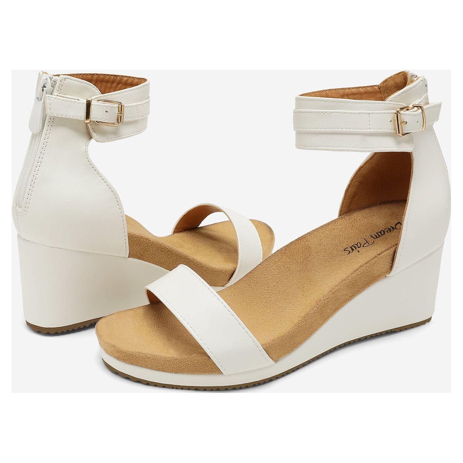 BURUDANI Women's Open Toe Buckle Ankle Strap Platform Wedge Sandals ...