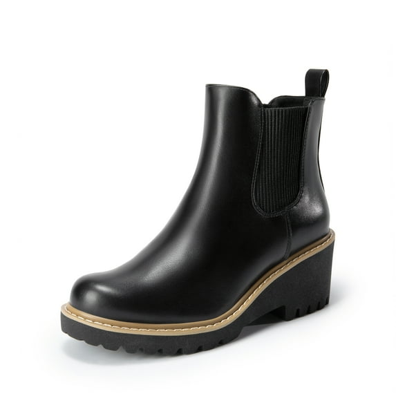 BURUDANI Women’s Round-Toe Wedge Chelsea Ankle Boots Low Wedge Heel ...