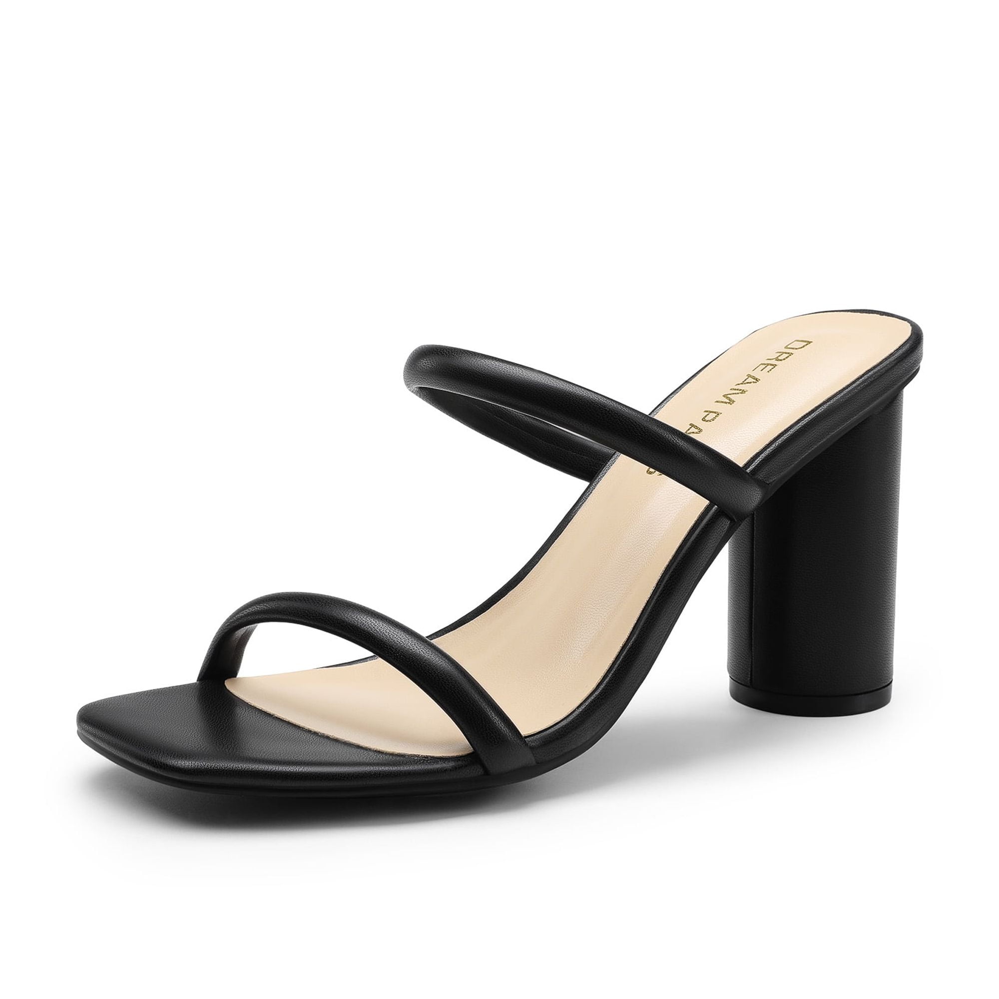 BURUDANI Women's Square Open Toe Block Heels Two Strap Slip On High ...