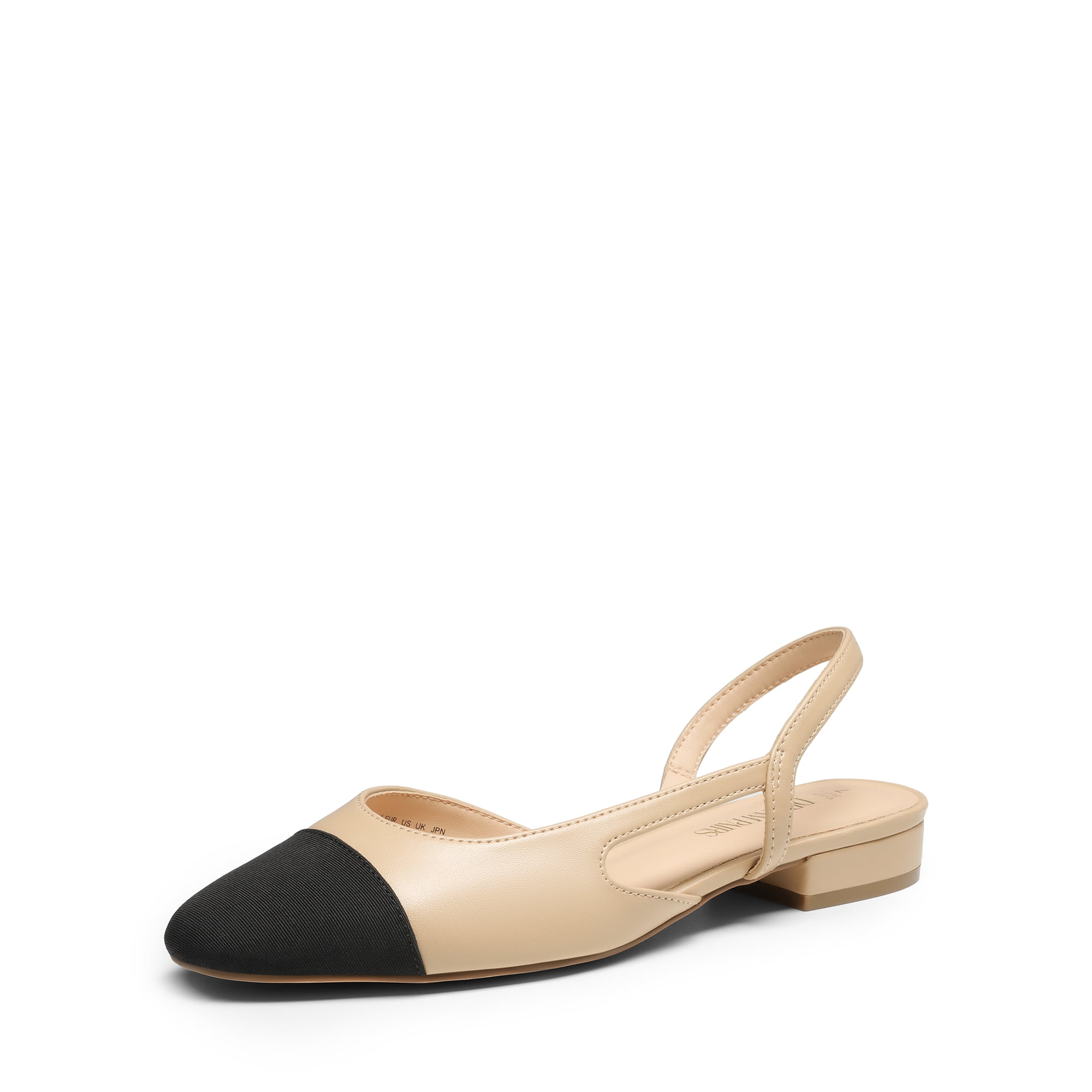 BURUDANI Women's Two-Tone Slingback Flats, Cap Toe Low Block Heel Dress ...