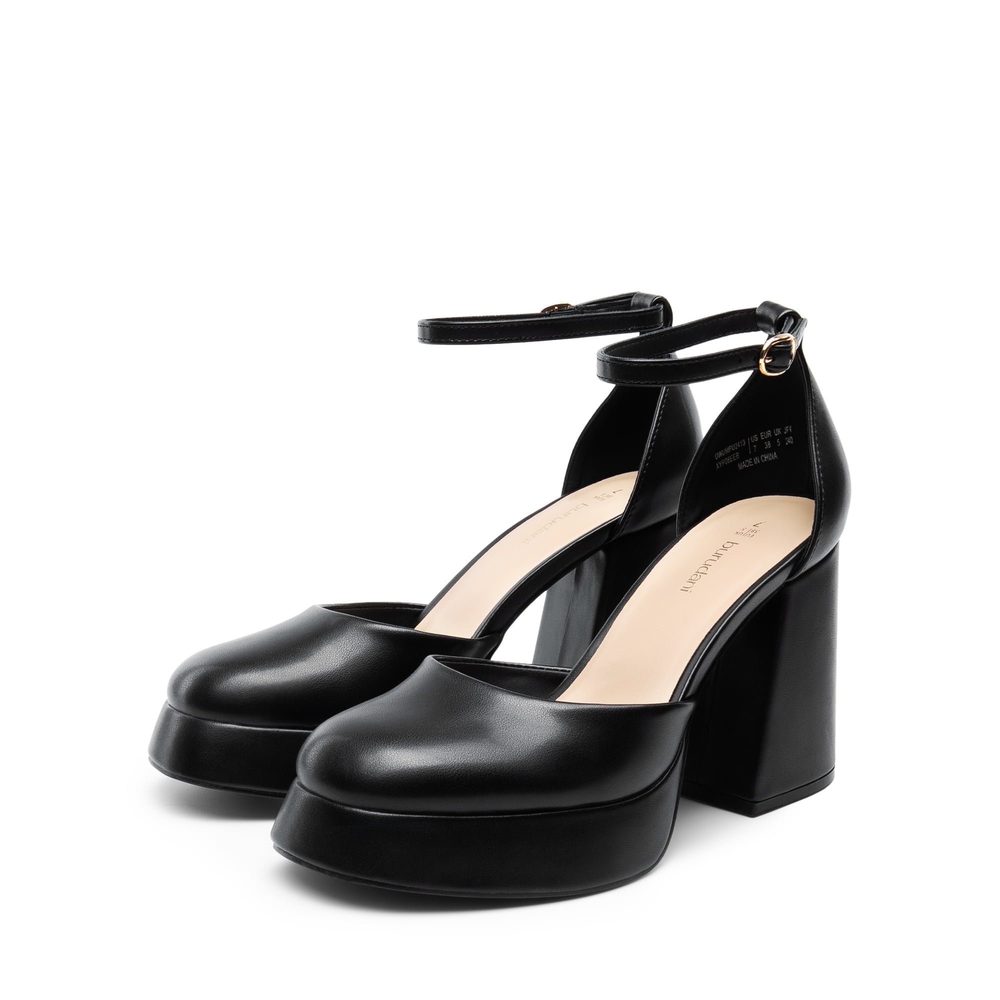 BURUDANI Womens High Chunky Platform Block Heels Square Toe Ankle Strap ...