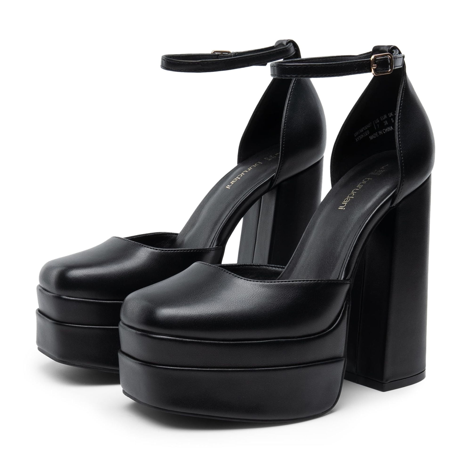 BURUDANI Womens High Chunky Platform Block Heels Square Toe Ankle Strap ...