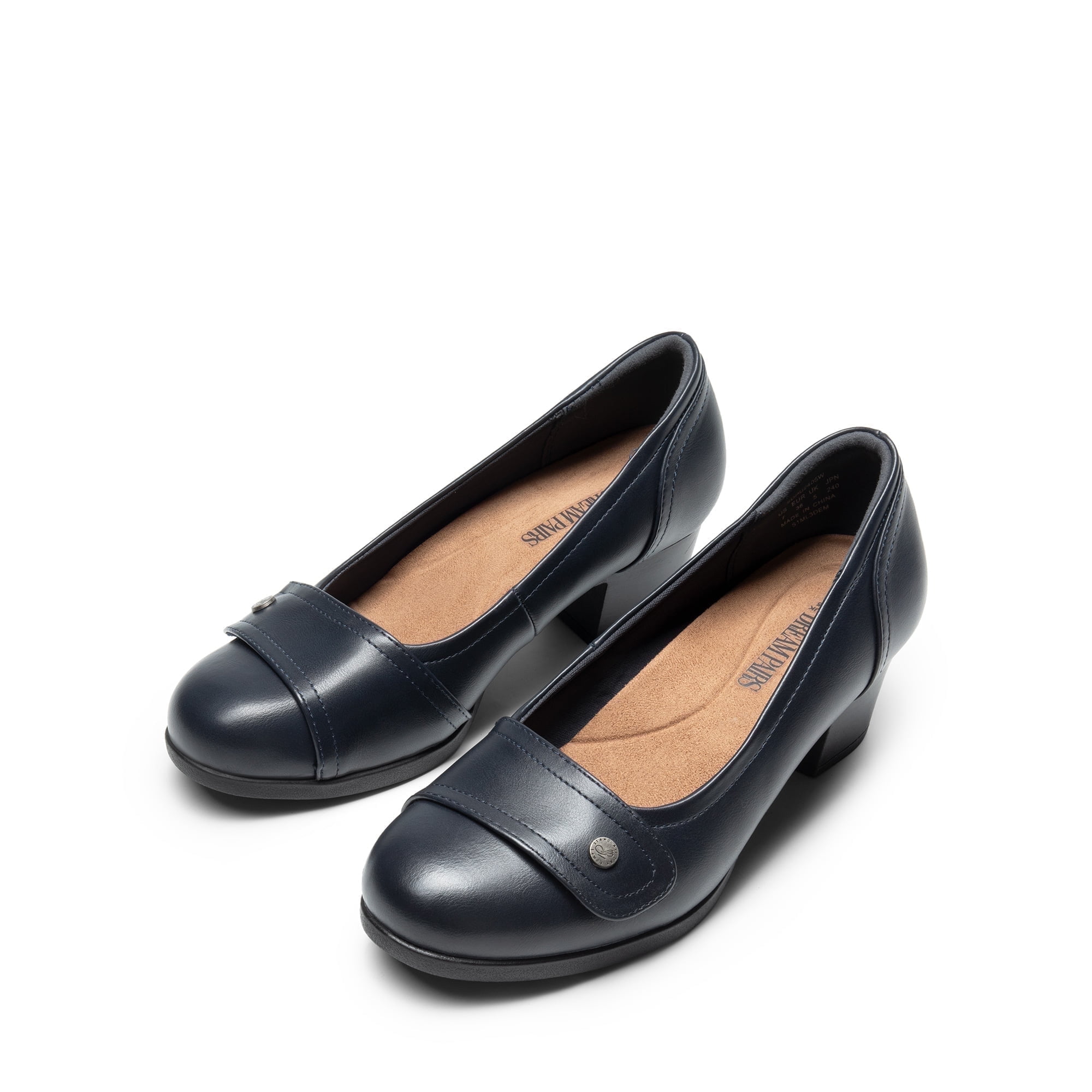 Dream Pairs Womens Low Block Heel Pump Shoes Wide Width Round Toe Arch ...