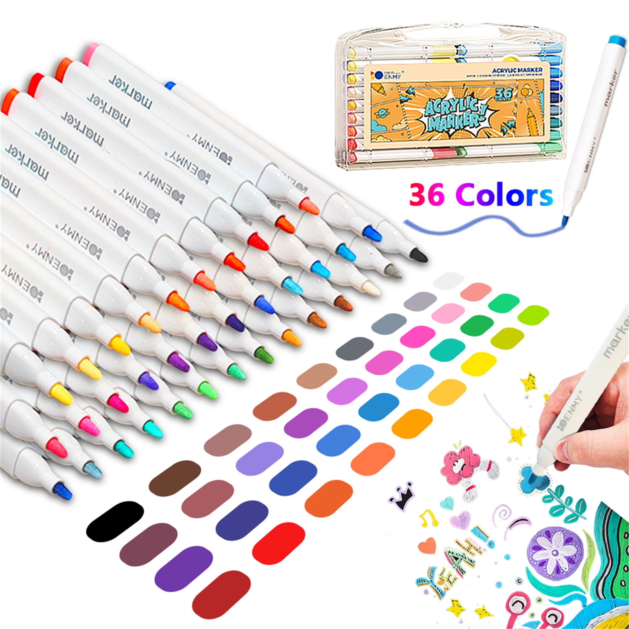 BUSATIA Acrylic Paint Marker Set, Water-Based, 36 Colors, 2mm Tip, DIY ...