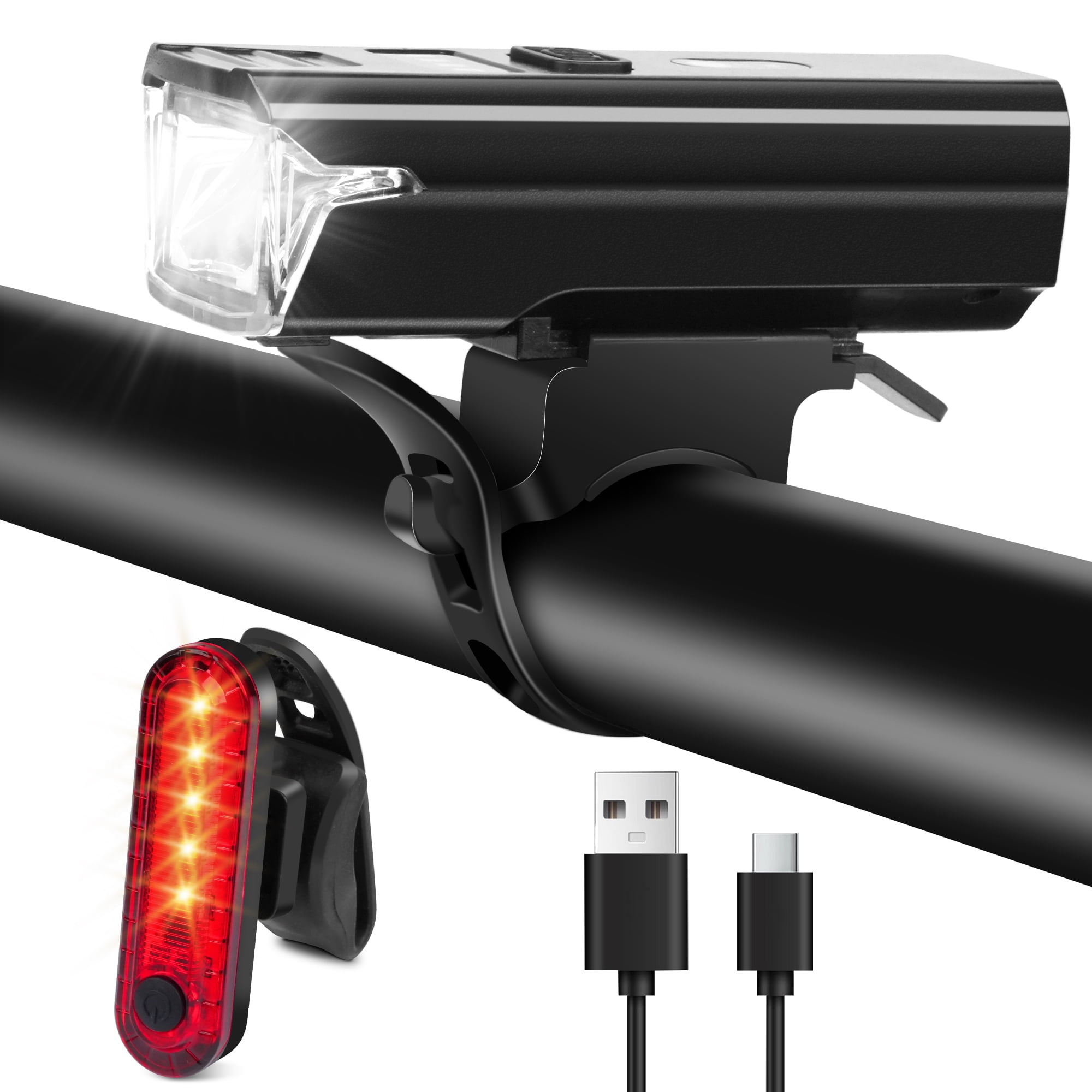 BUSATIA Rechargeable Bike Lights, USB-C Front and Rear Bike Light Set ...